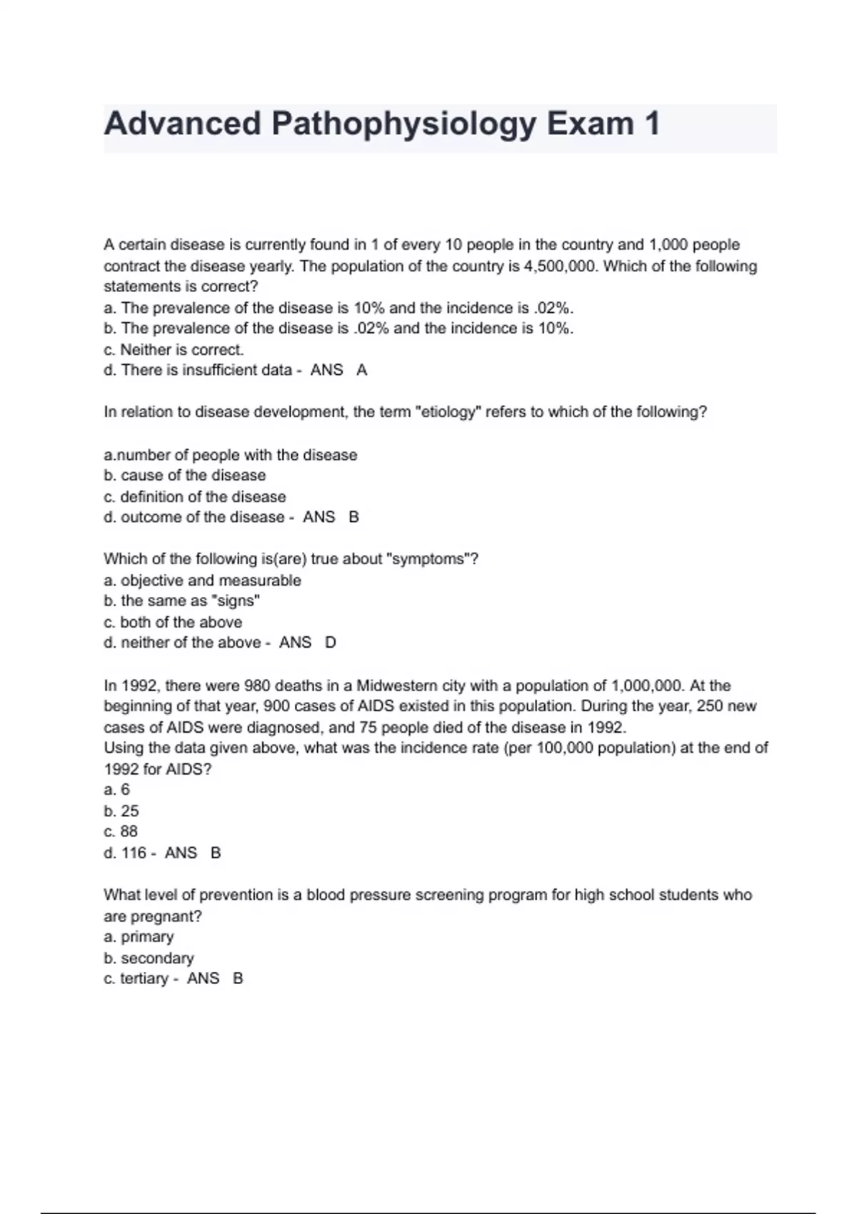 Advanced Pathophysiology Exam 1 Questions And Answers All Verified - UT ...