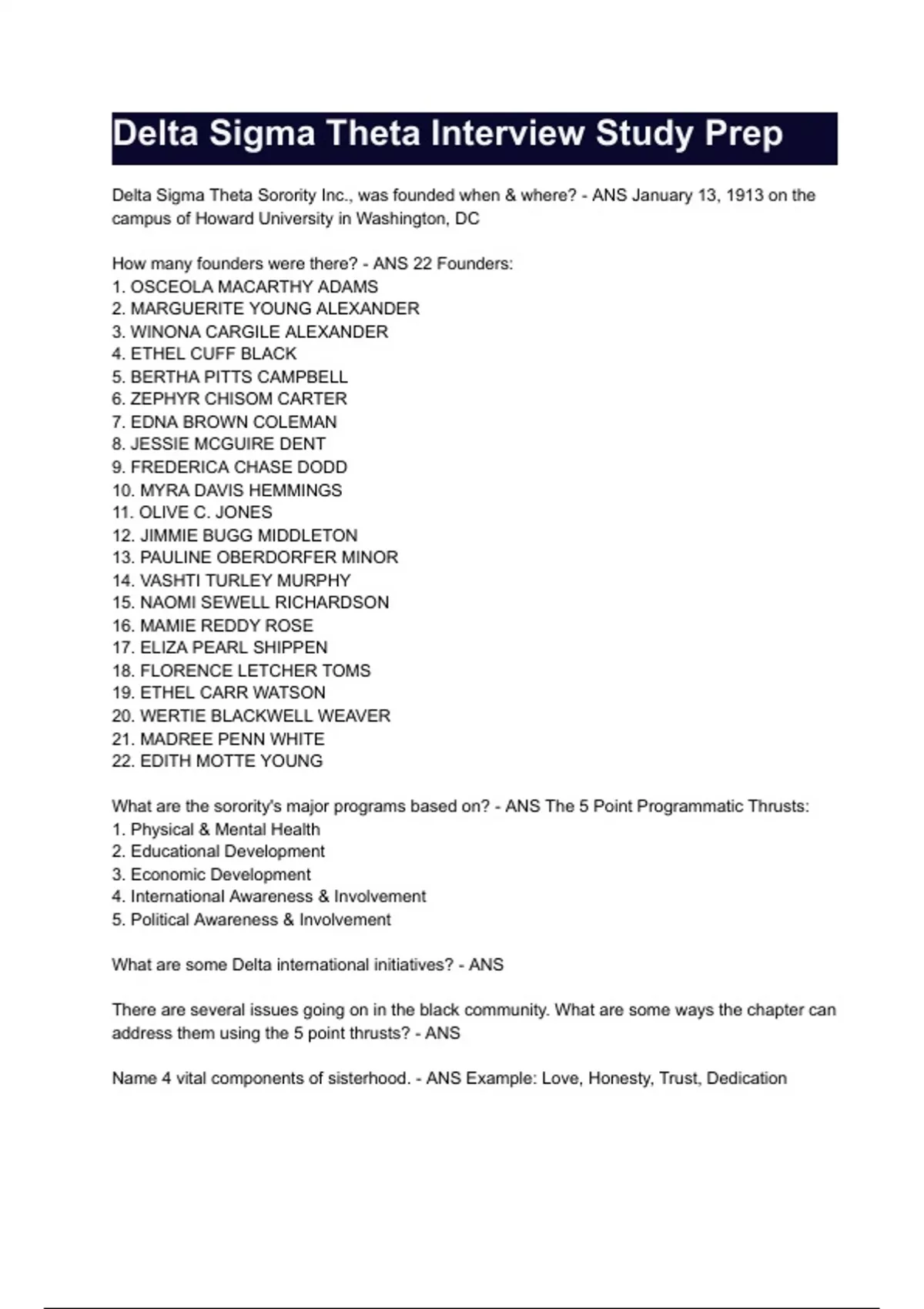 Delta Sigma Theta Interview Study Prep - Delta Sigma - Stuvia US