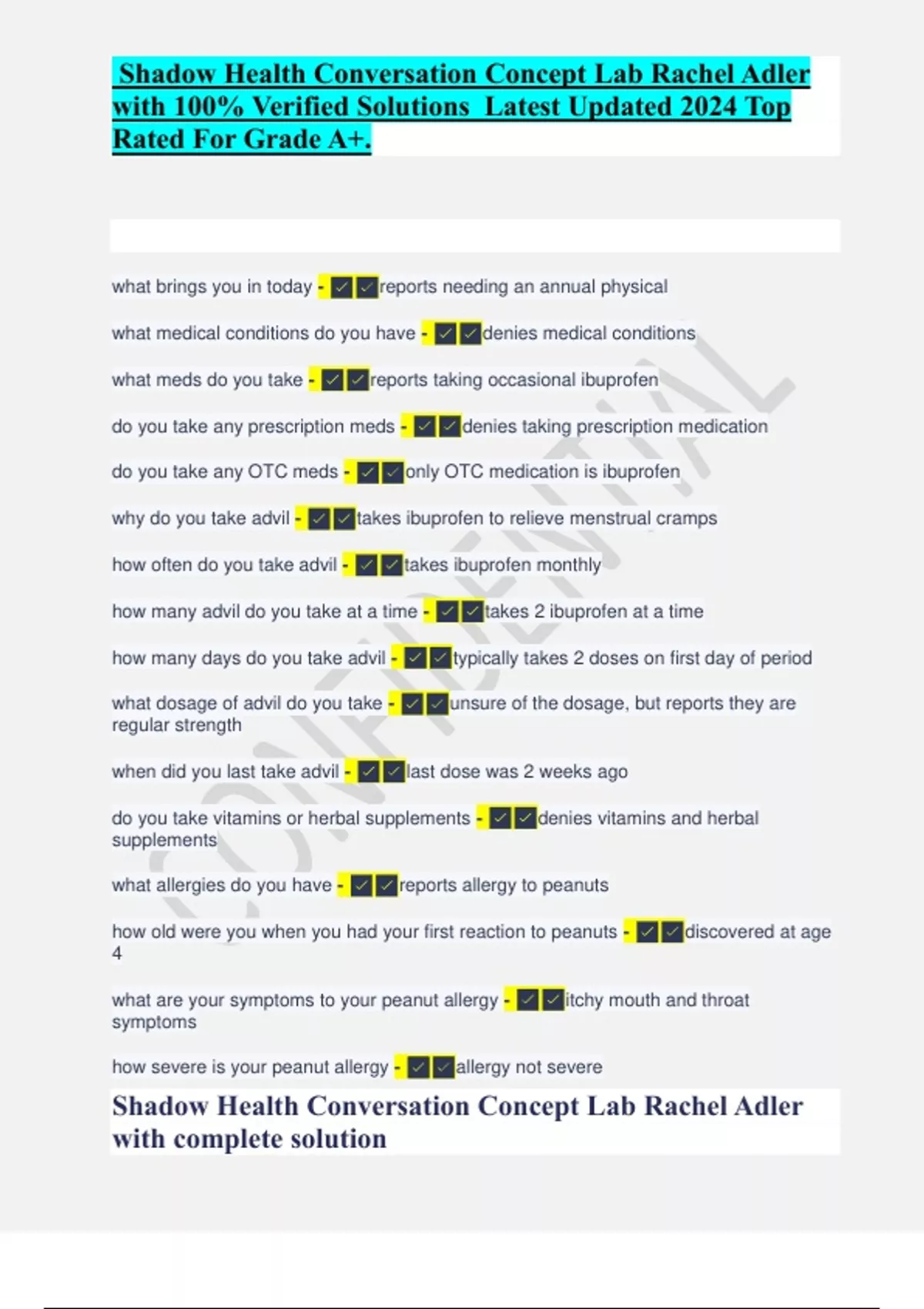 Shadow Health Conversation Concept Lab Rachel Adler with 100% Verified ...