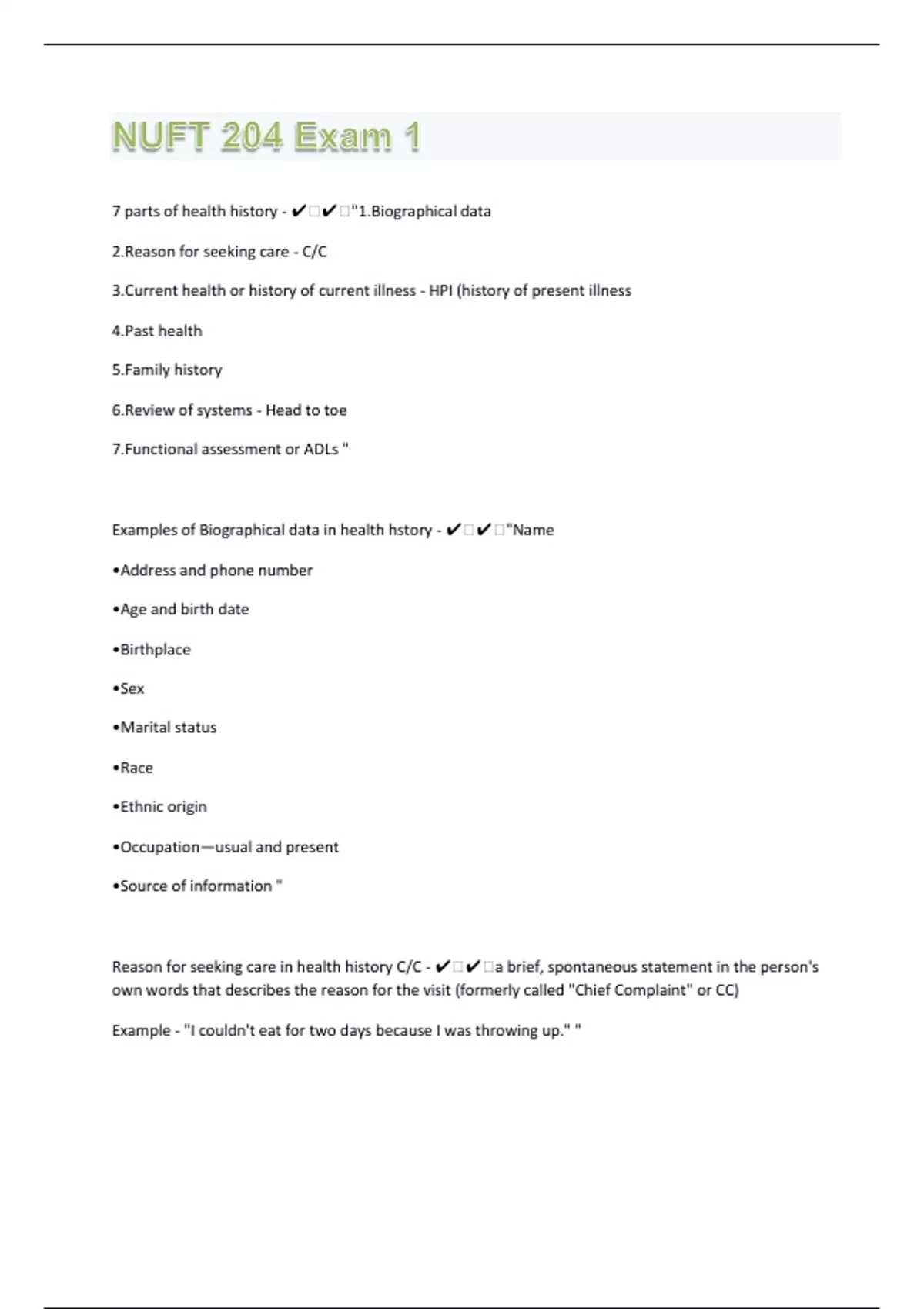 NUFT 204 Exam 1|274 Questions with 100% Correct Answers | Verified | Updated 2024|40 Pages ...