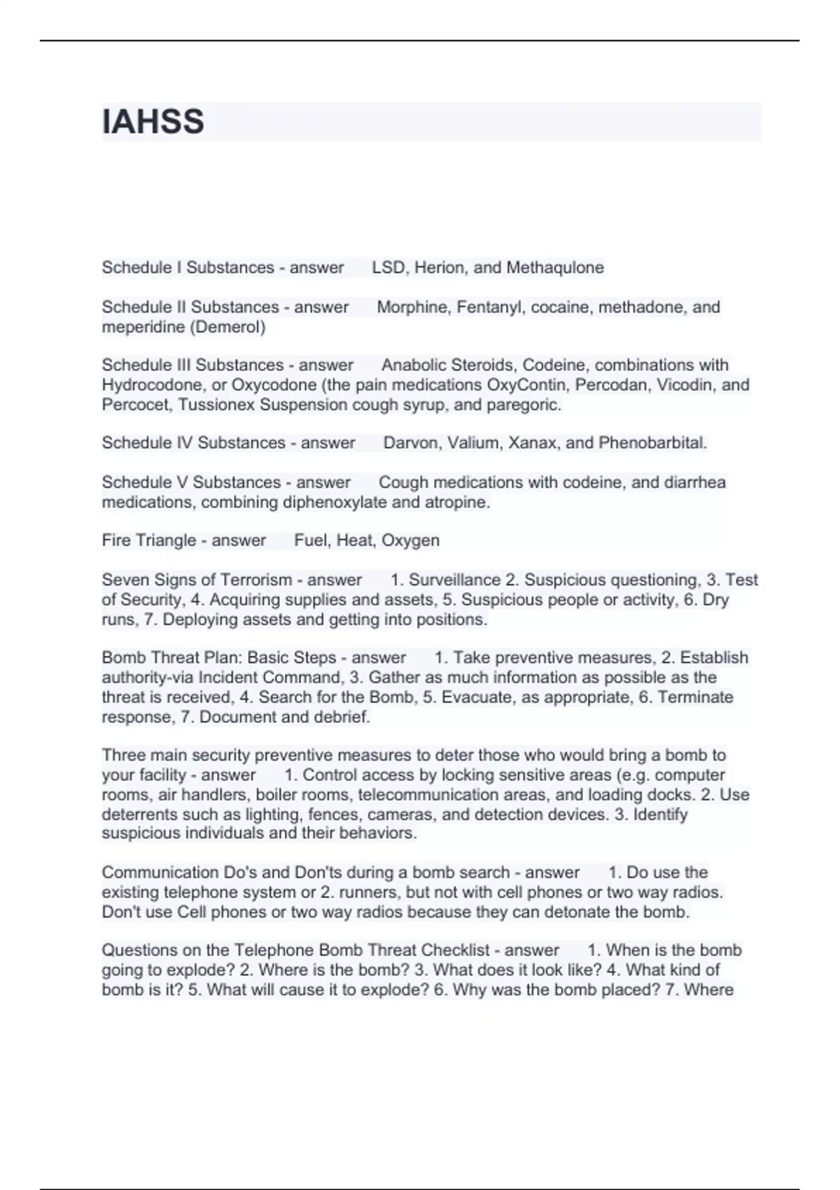 IAHSS QUESTIONS WITH SOLUTIONS 2024 - Iahss - Stuvia US