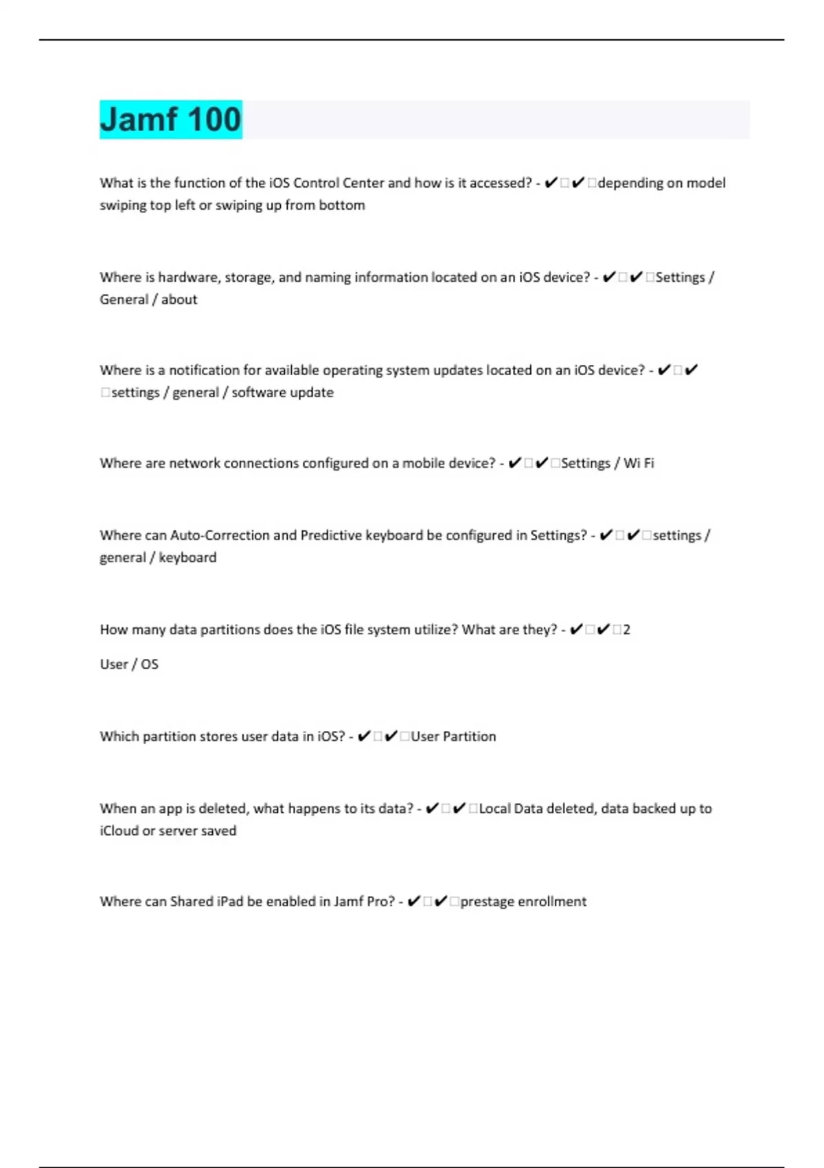 Jamf 100|120 Questions with 100% Correct Answers | Verified | Updated ...