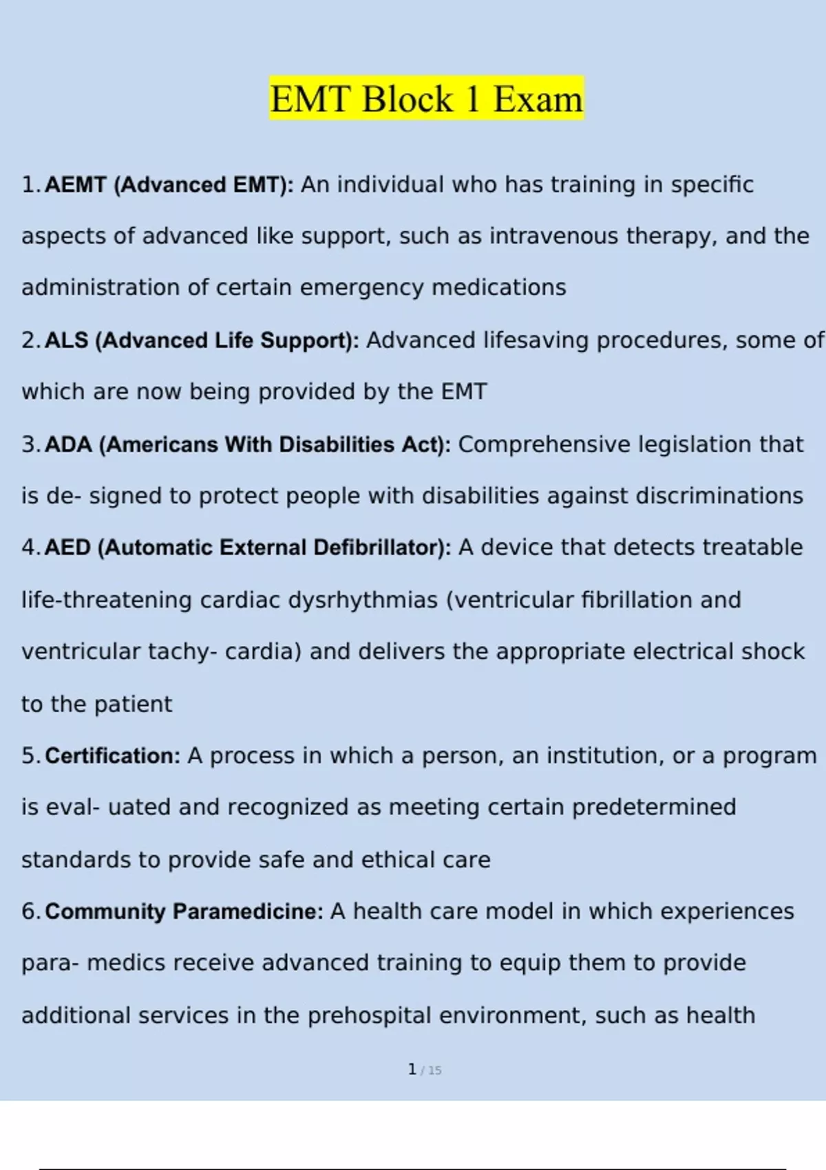 West Coast EMT Block 1 Exam | Questions with 100% Correct Answers ...