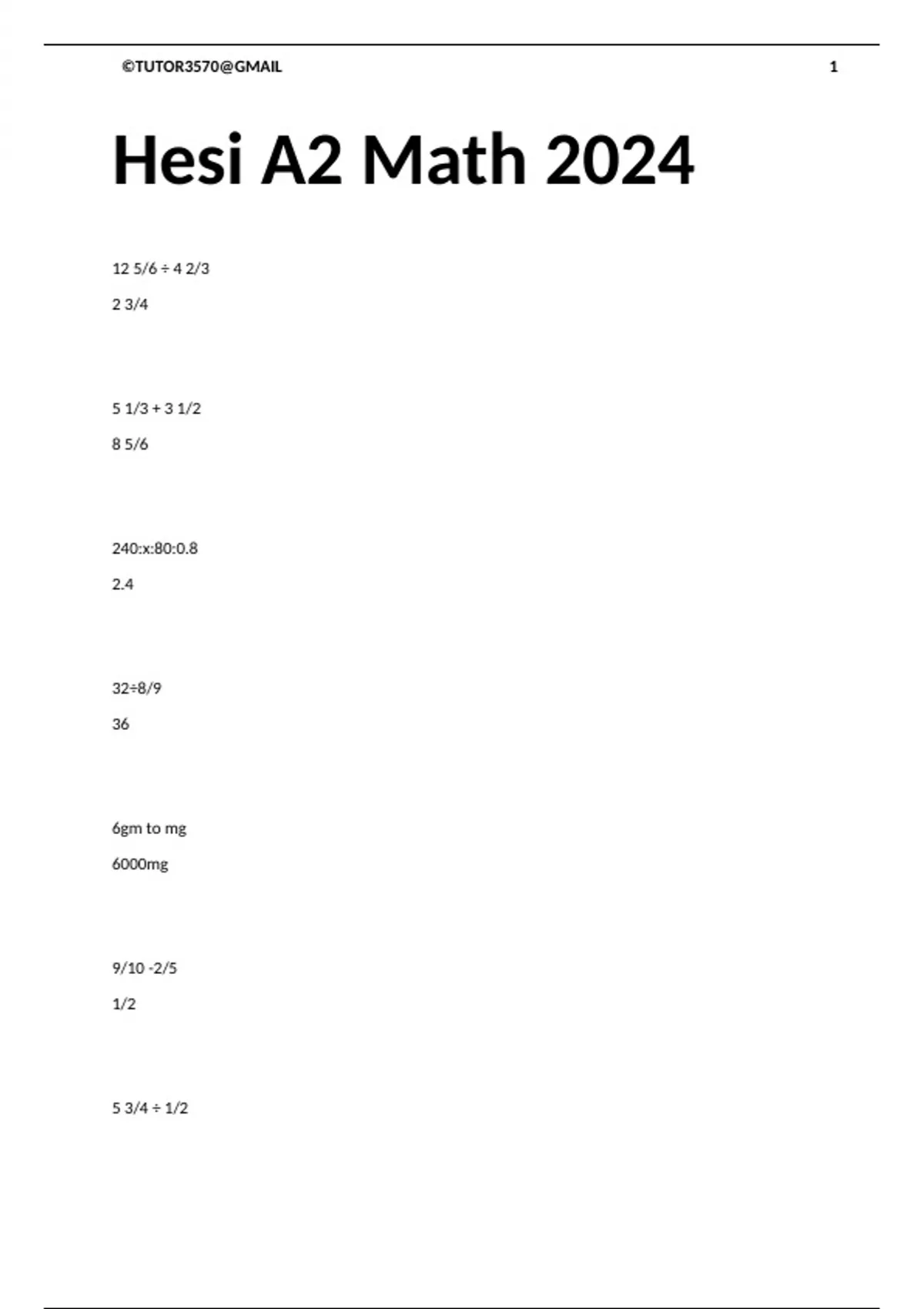 Hesi A2 Math solved 2024 - HESI A2 MATH - Stuvia US