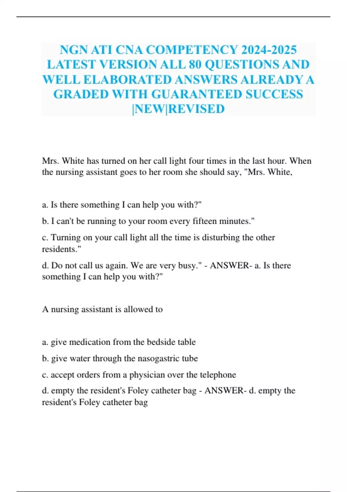 NGN ATI CNA COMPETENCY LATEST VERSION ALL 80 QUESTIONS AND WELL ...