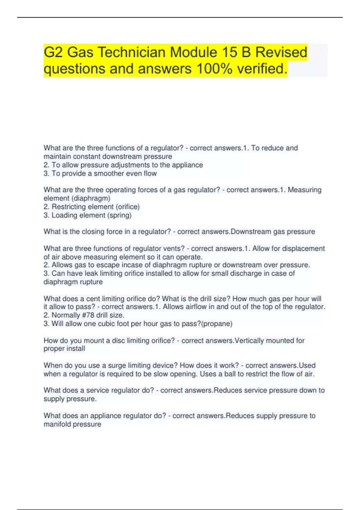 G2 Gas Technician Module 15 B Revised questions and answers 100% ...