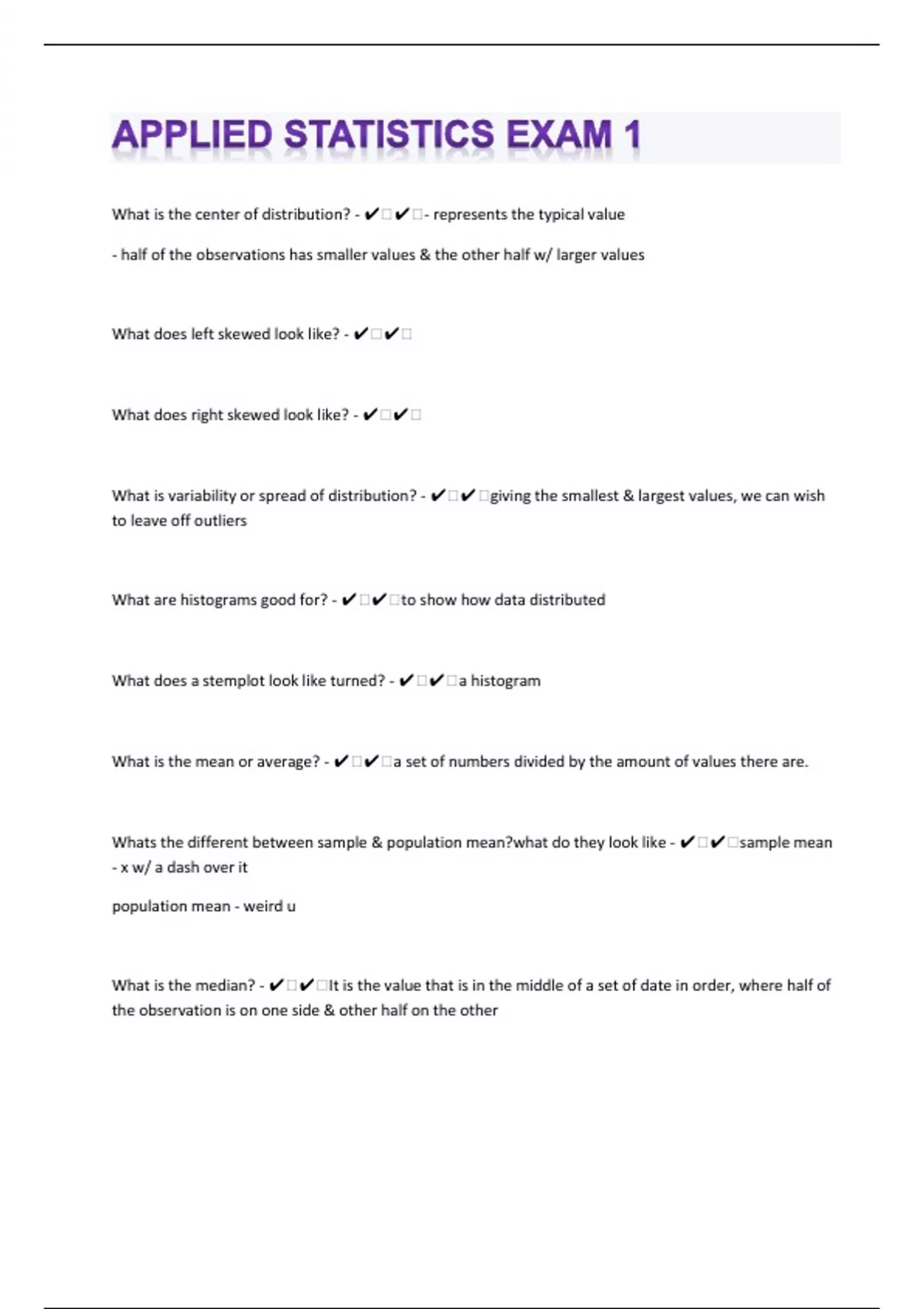 Applied Statistics Exam 1 41 Questions With 100 Correct Answers Updated Guaranteed A