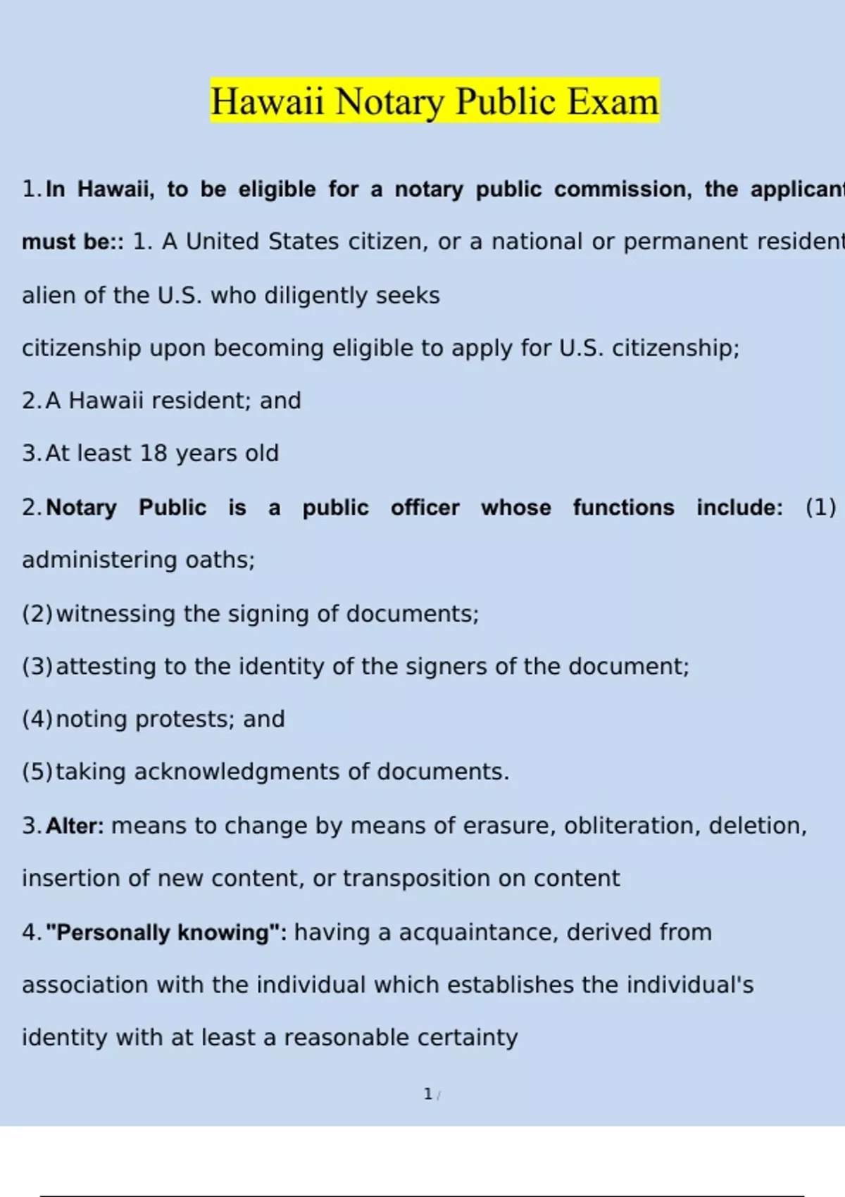 Hawaii Notary Public Exam 2024 | Questions with 100% Correct Answers ...