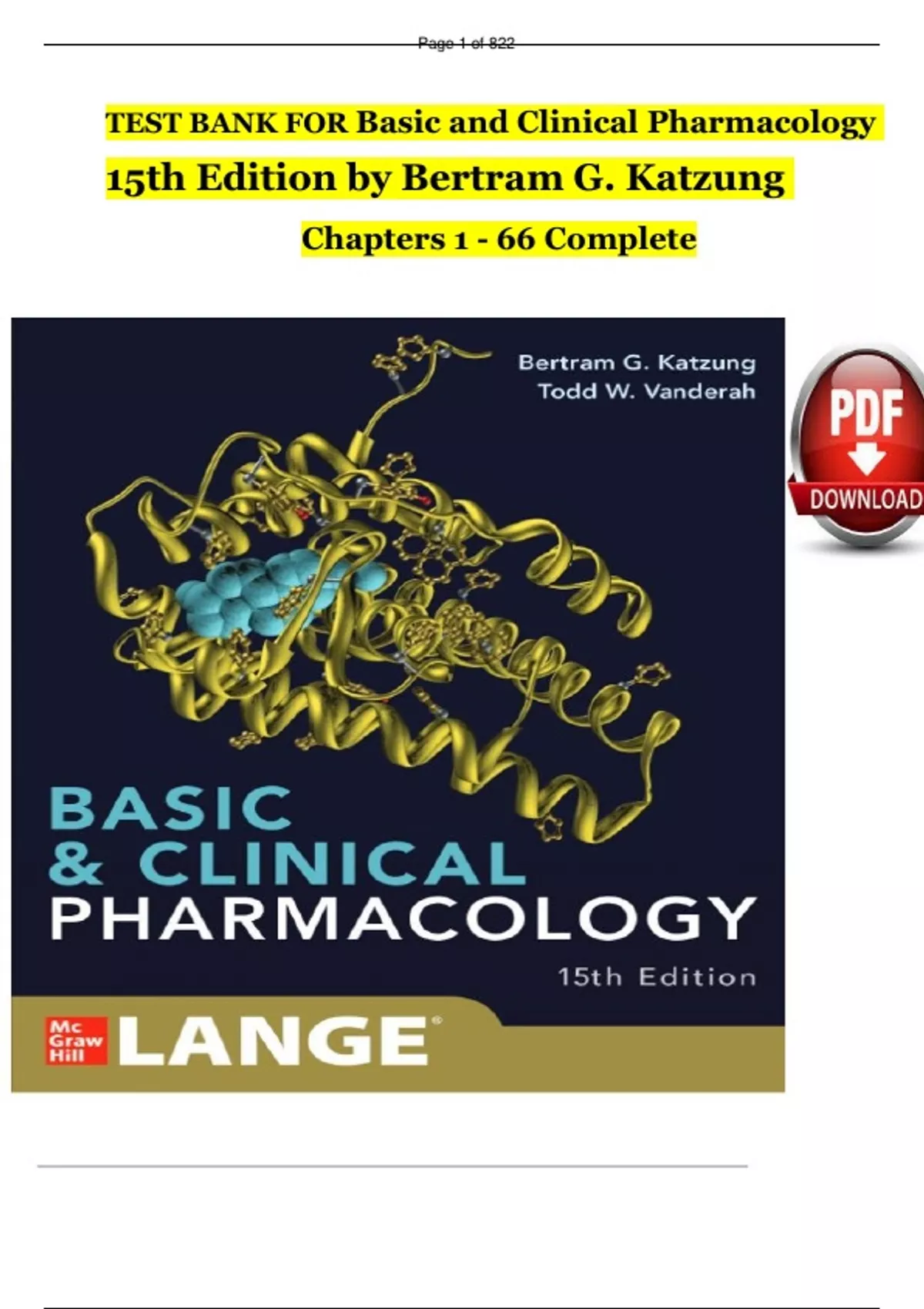 TEST BANK For Basic and Clinical Pharmacology, 15th Edition by Bertram ...