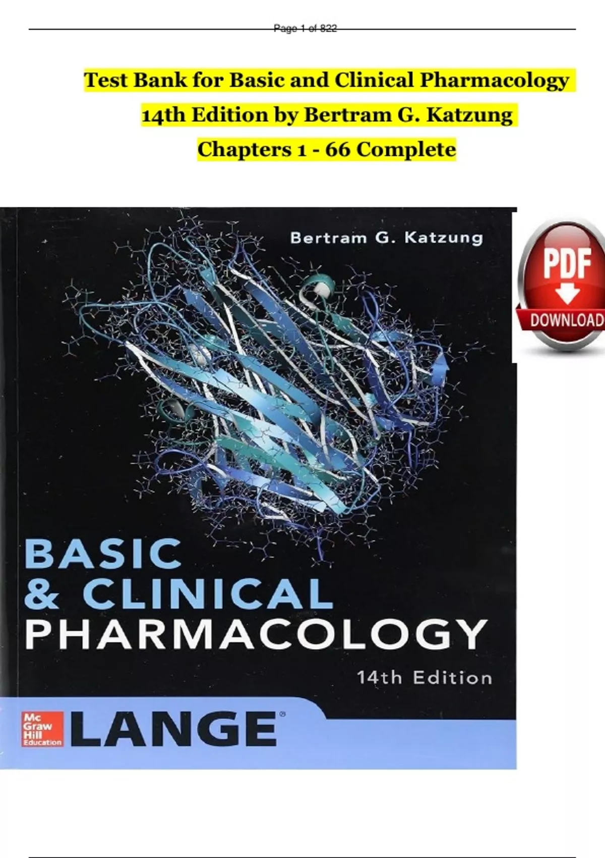 Basic and Clinical Pharmacology 14th Edition TEST BANK by Bertram G ...