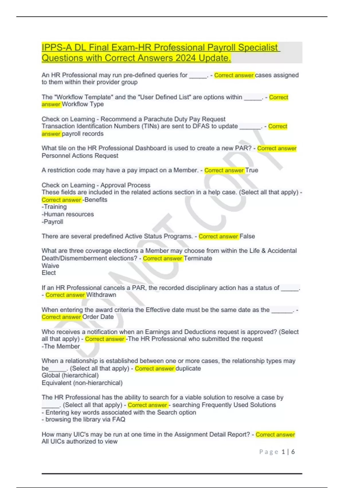 IPPS-A DL Final Exam-HR Professional Payroll Specialist Questions with ...