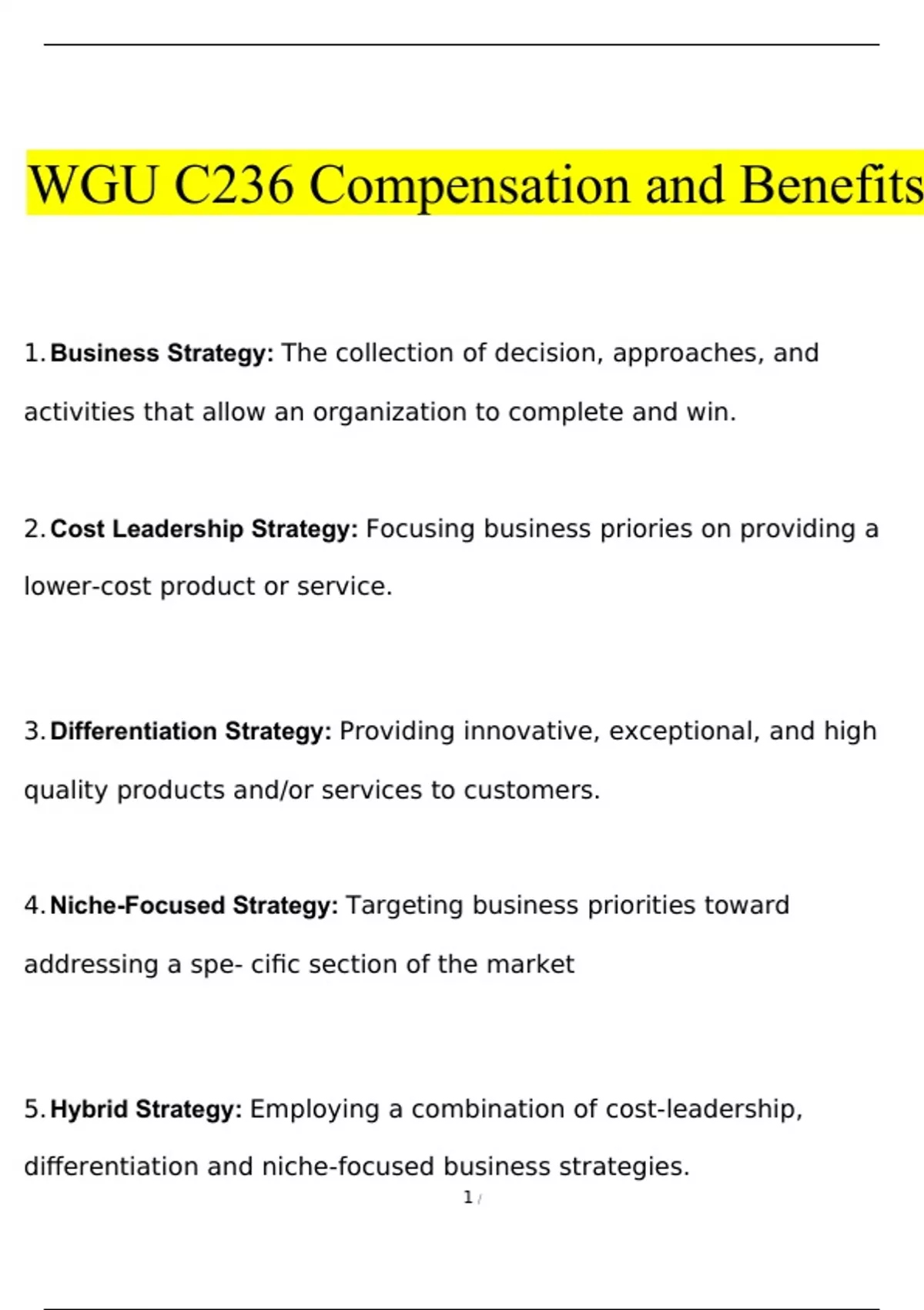 WGU C236 Compensation and Benefits Study Guide 2024 / 2025 | 100% ...