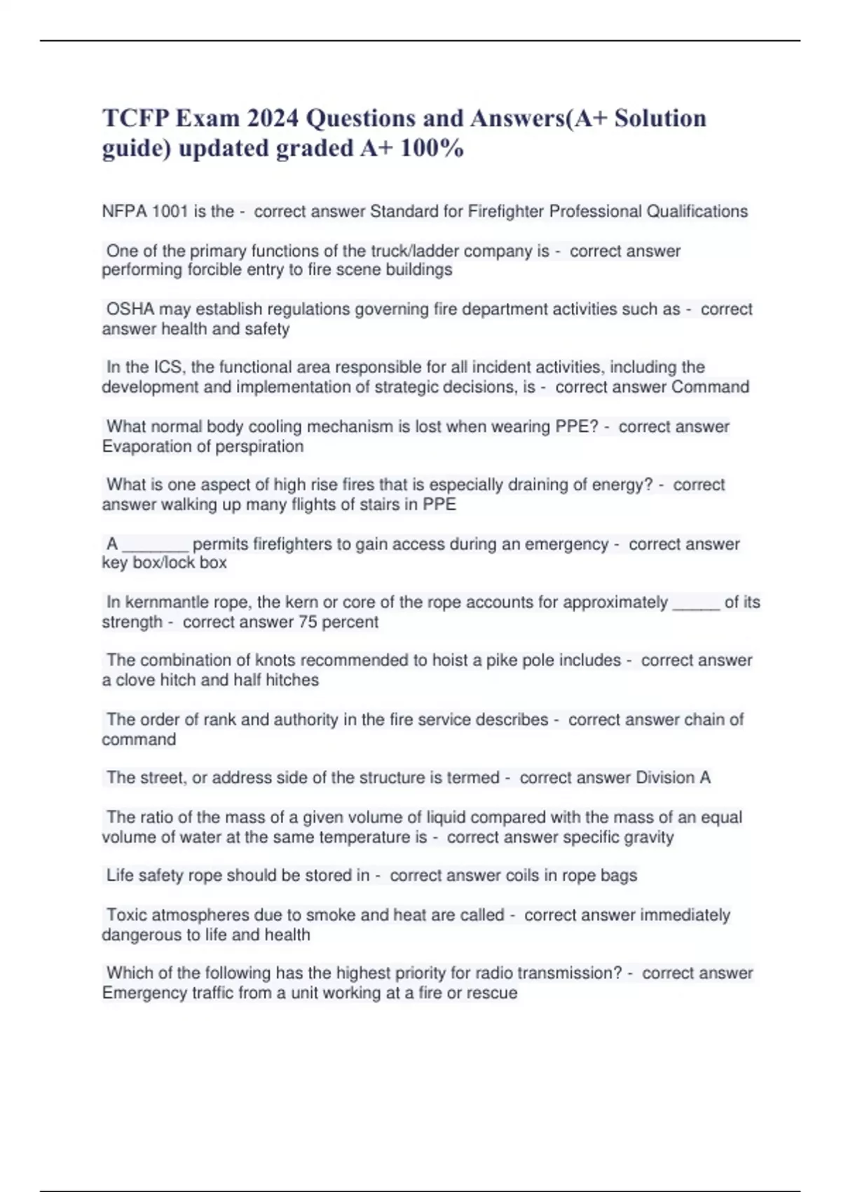 TCFP Exam 2024 Questions and Answers(A+ Solution guide) updated graded ...