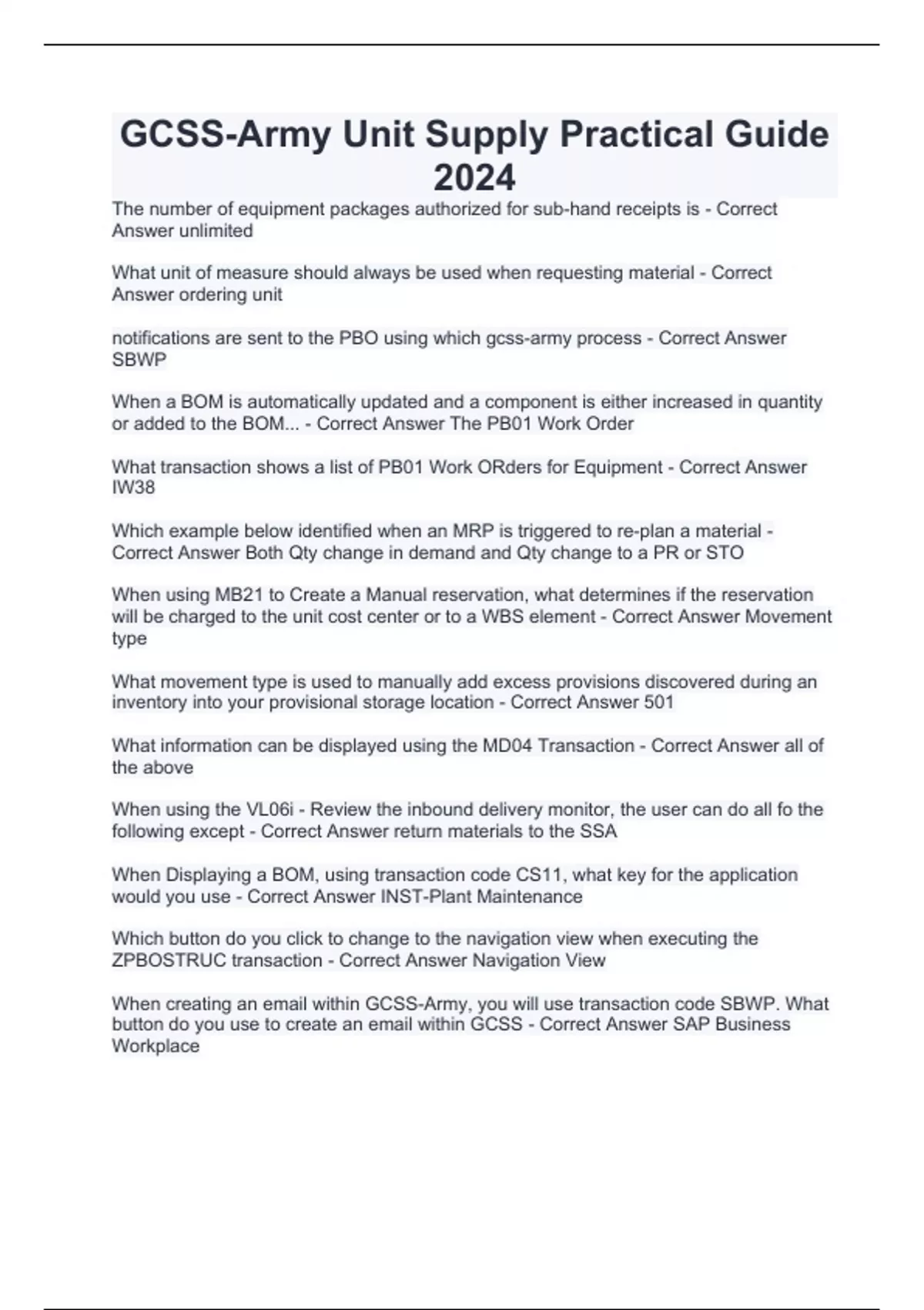 Gcss Army Unit Supply Practical Guide 2024 Gcss Army Stuvia Us