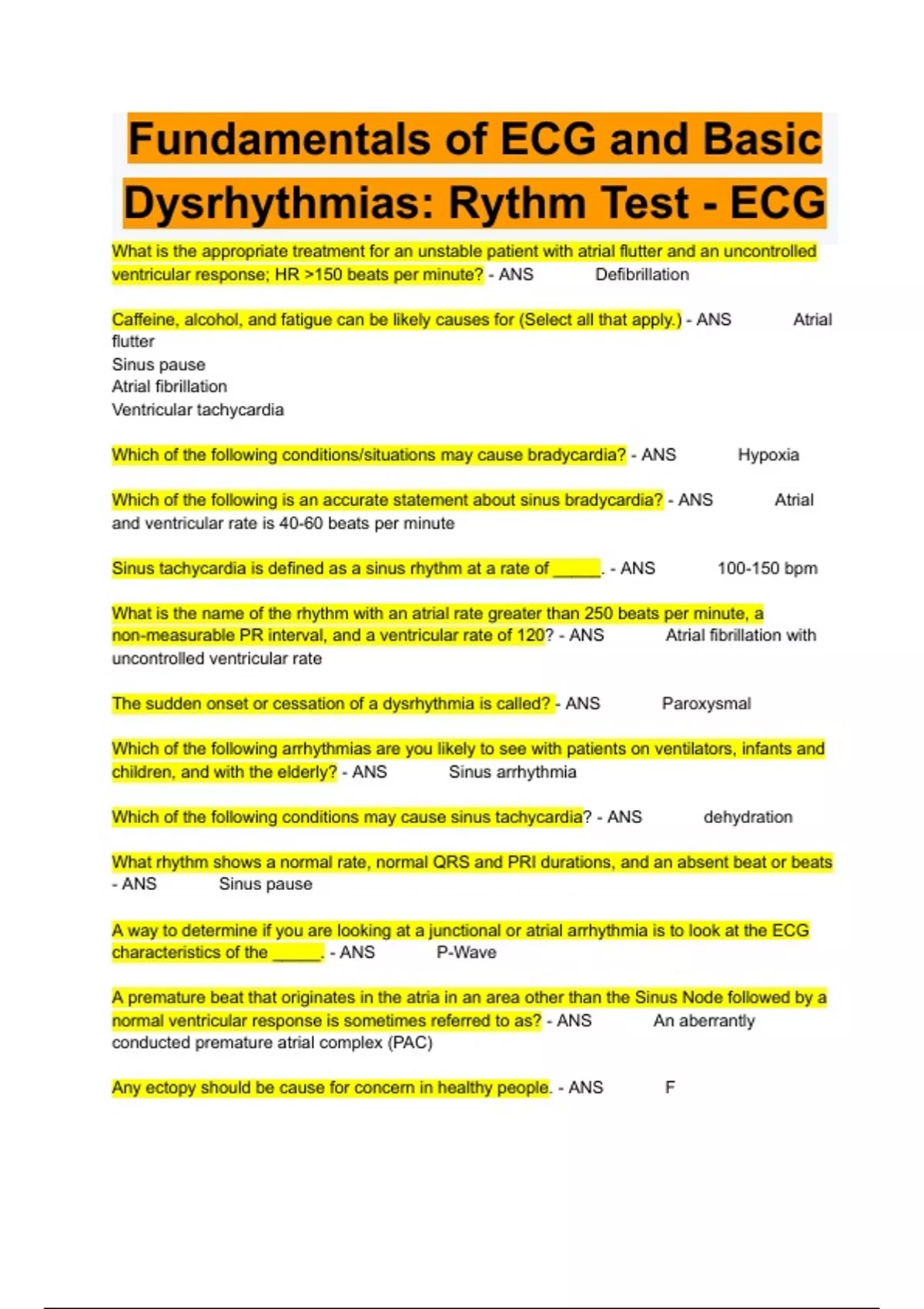 Fundamentals of ECG and Basic Dysrhythmias: Rythm Test - ECG questions ...