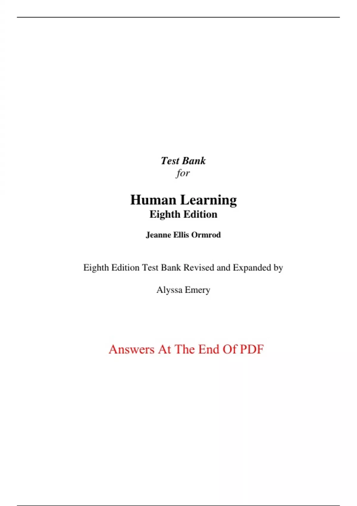 Test Bank For Human Learning 8th Edition By Jeanne Ellis Ormrod (All ...