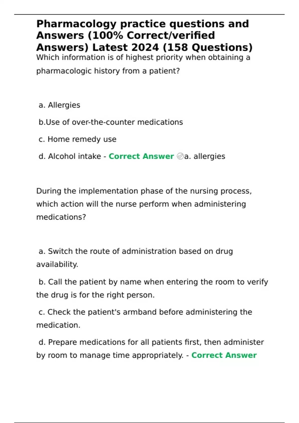 Pharmacology practice questions and Answers (100% Correct/verified ...