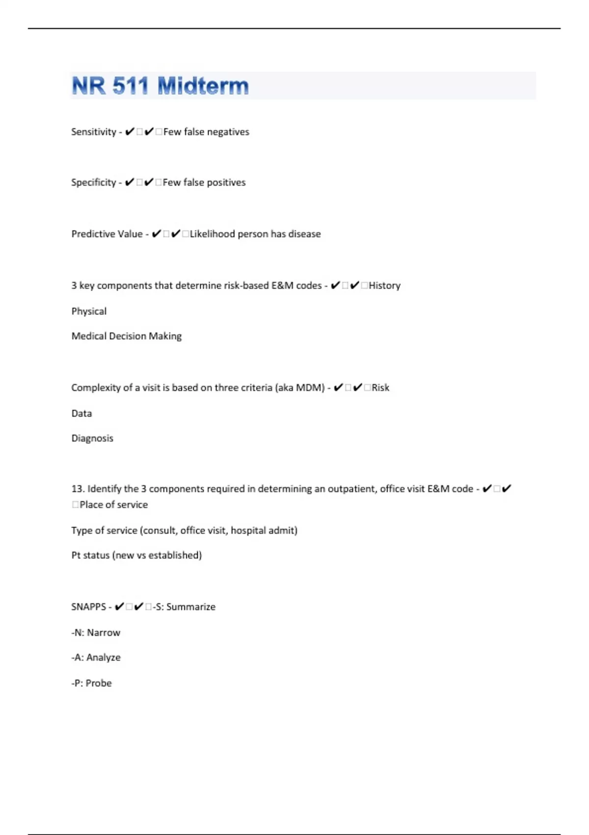 NR 511 Midterm|55 Questions with 100% Correct Answers | Verified | Updated 2024 - NR 511 - Stuvia US