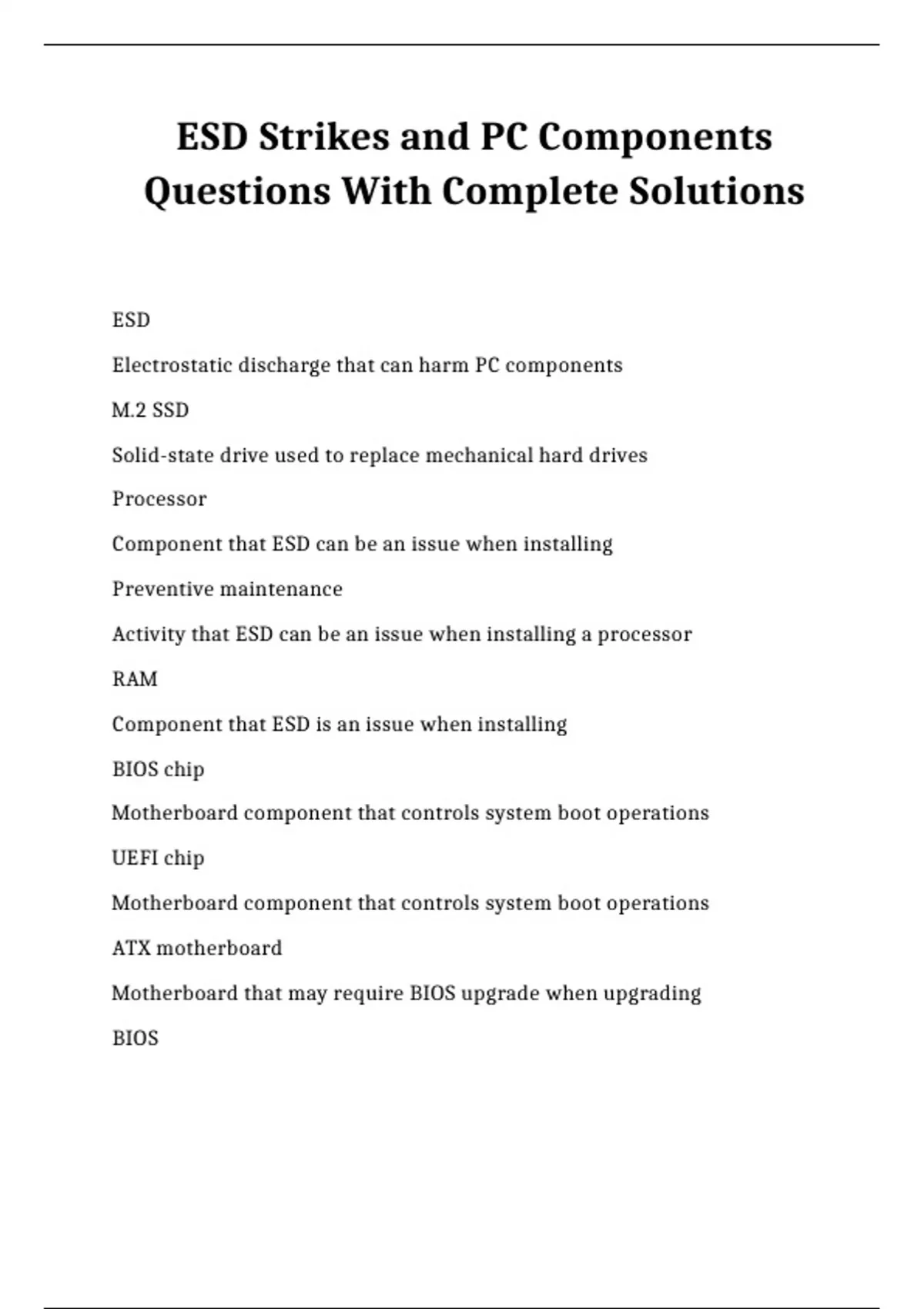 ESD Strikes and PC Components Questions With Complete Solutions - ESD ...