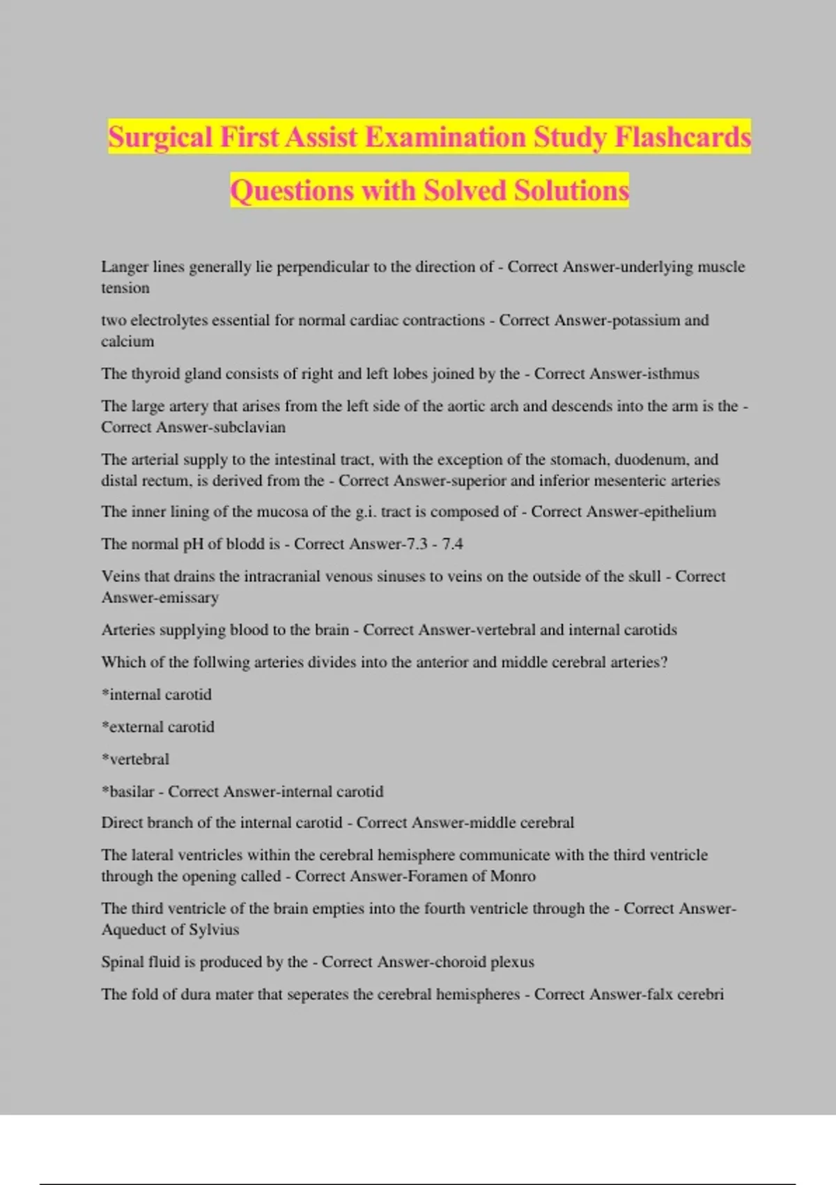 Surgical First Assist Examination Study Flashcards Questions with ...