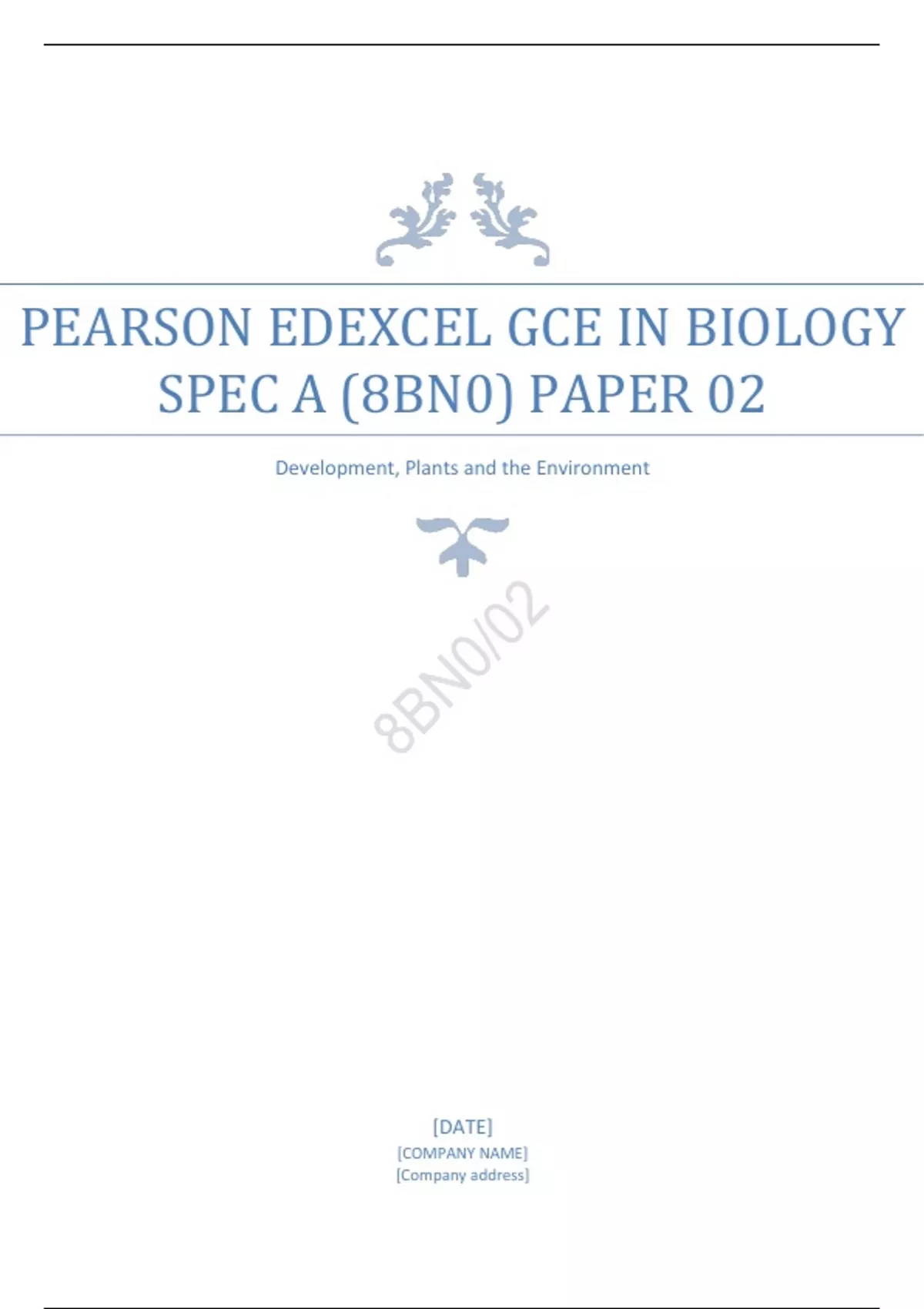 PEARSON EDEXCEL AS BIOLOGY SPEC A PAPER 2 QUESTION PAPR AND MARK SCHEME ...