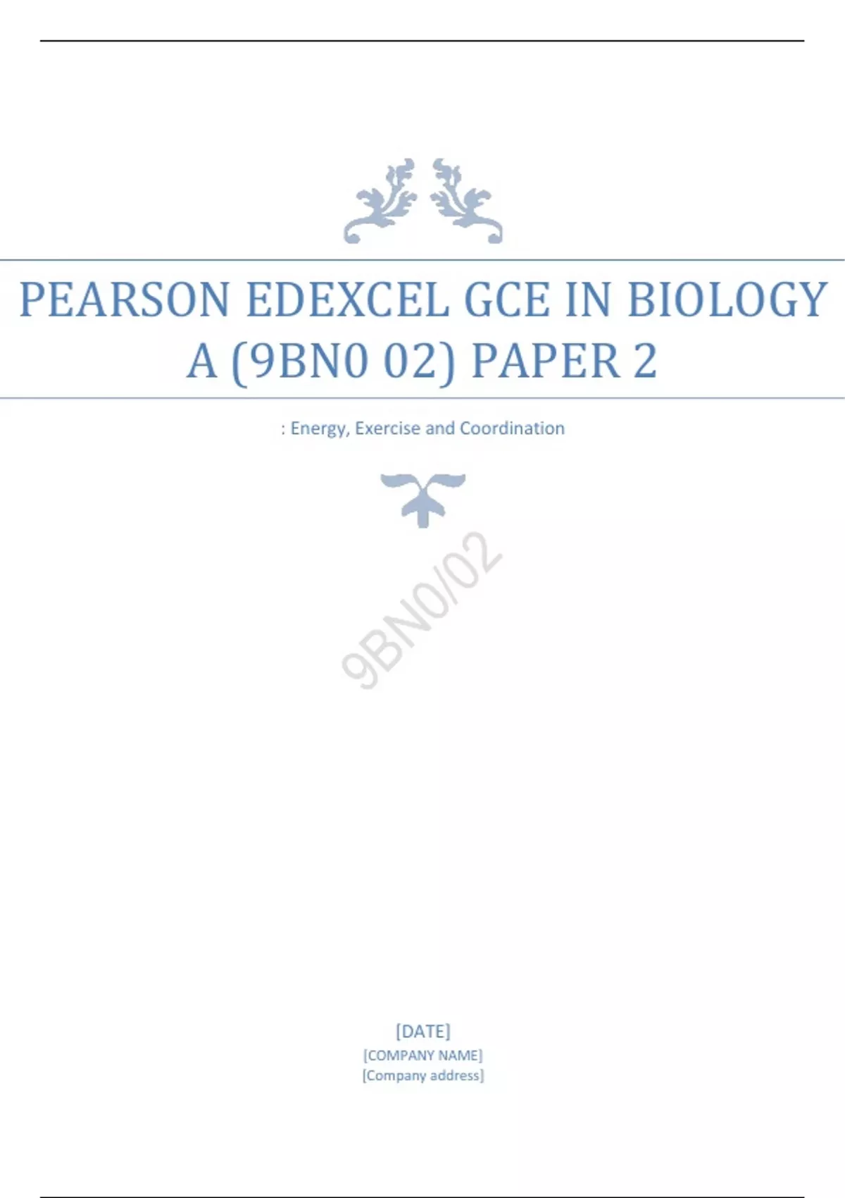 PEARSON EDEXCEL A LEVEL BIOLOGY A PAPER 2 QUESTION PAPER AND MARK ...