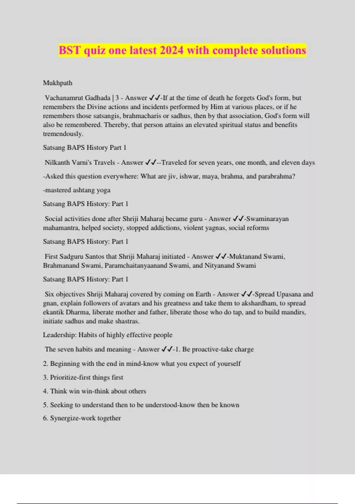 BST quiz one latest 2024 with complete solutions - BST - Stuvia US