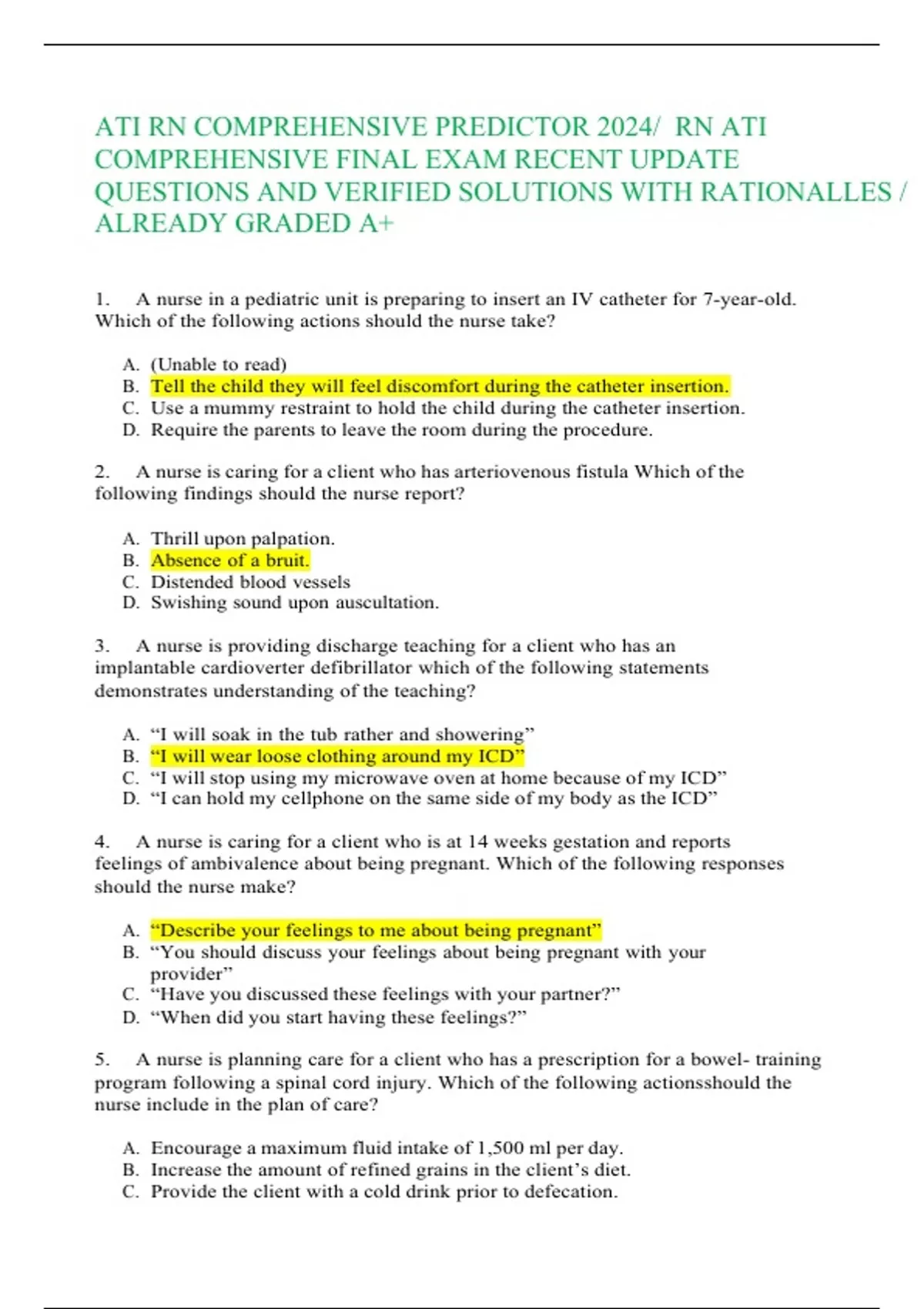 ATI RN COMPREHENSIVE PREDICTOR 2024/ RN ATI COMPREHENSIVE FINAL EXAM ...