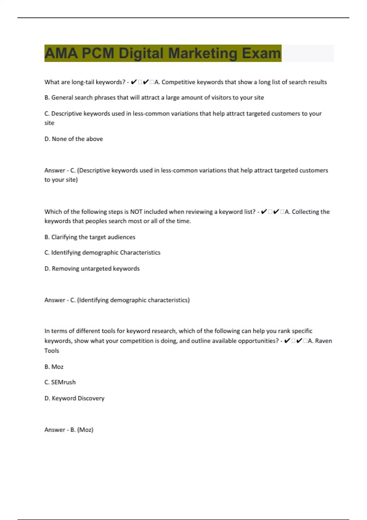 AMA PCM Digital Marketing 81 Exam Questions And Answers - AMA PCM ...