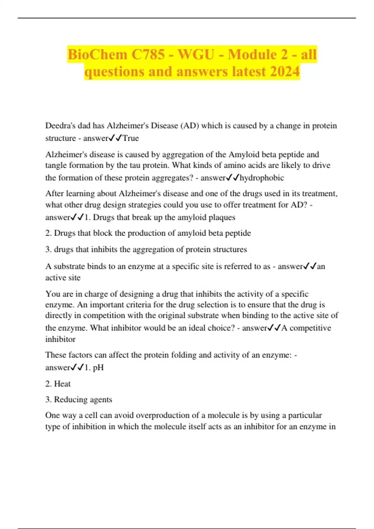 BioChem C785 - WGU - Module 2 - all questions and answers latest 2024 ...