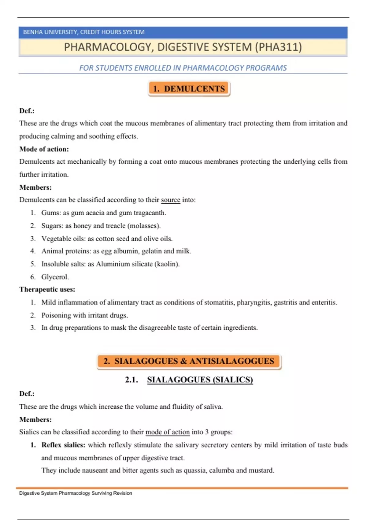 Digestive System Pharmacology Course Notes Easy Simple Concise ...
