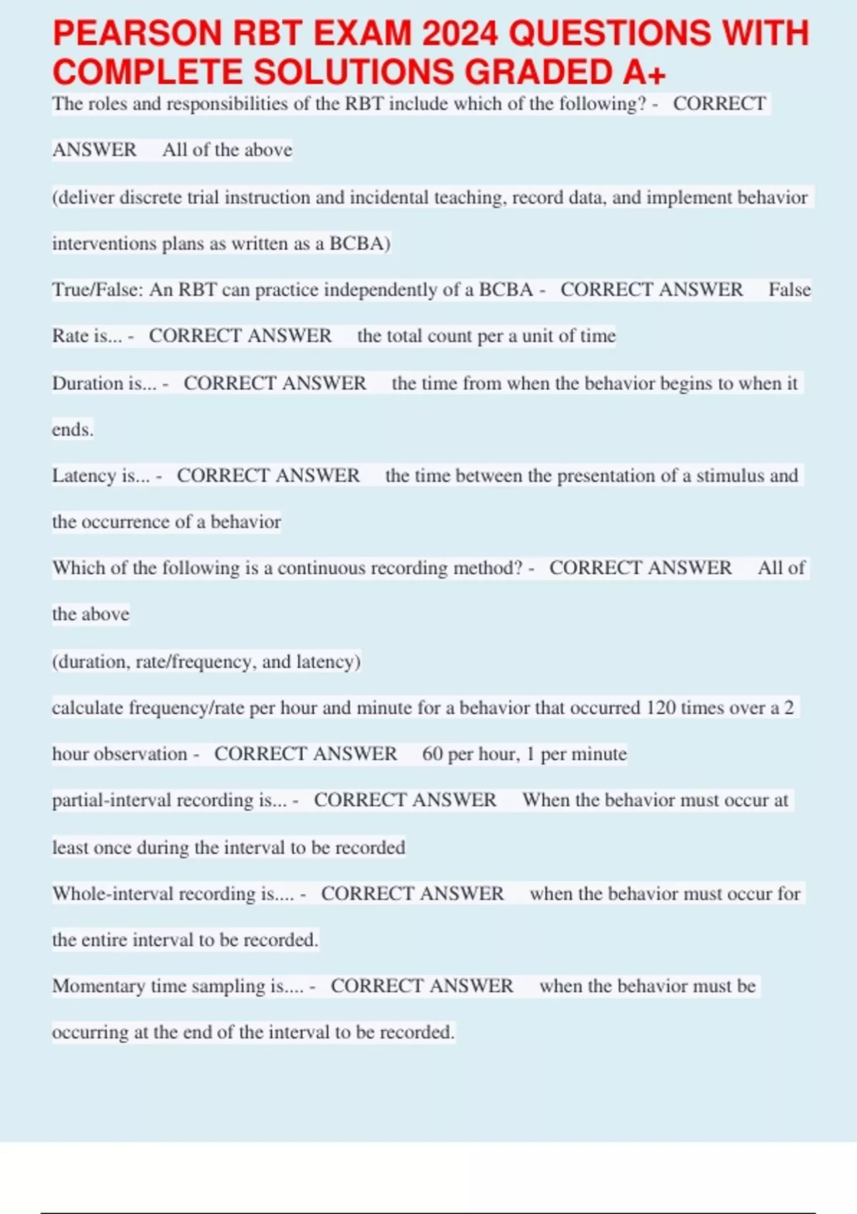 PEARSON RBT EXAM 2024 QUESTIONS WITH COMPLETE SOLUTIONS GRADED A+ ...