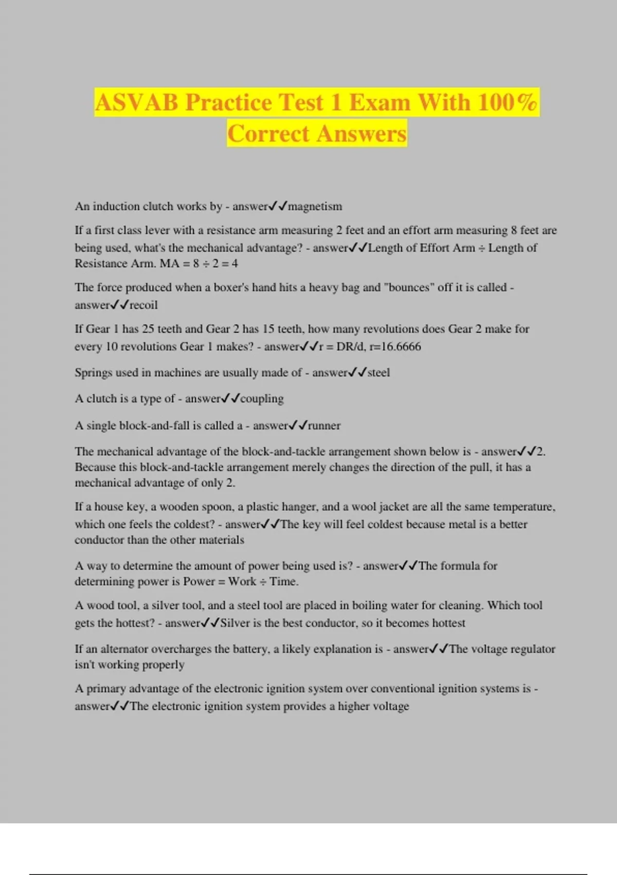 ASVAB Practice Test 1 Exam With 100% Correct Answers - ASVAB - Stuvia US