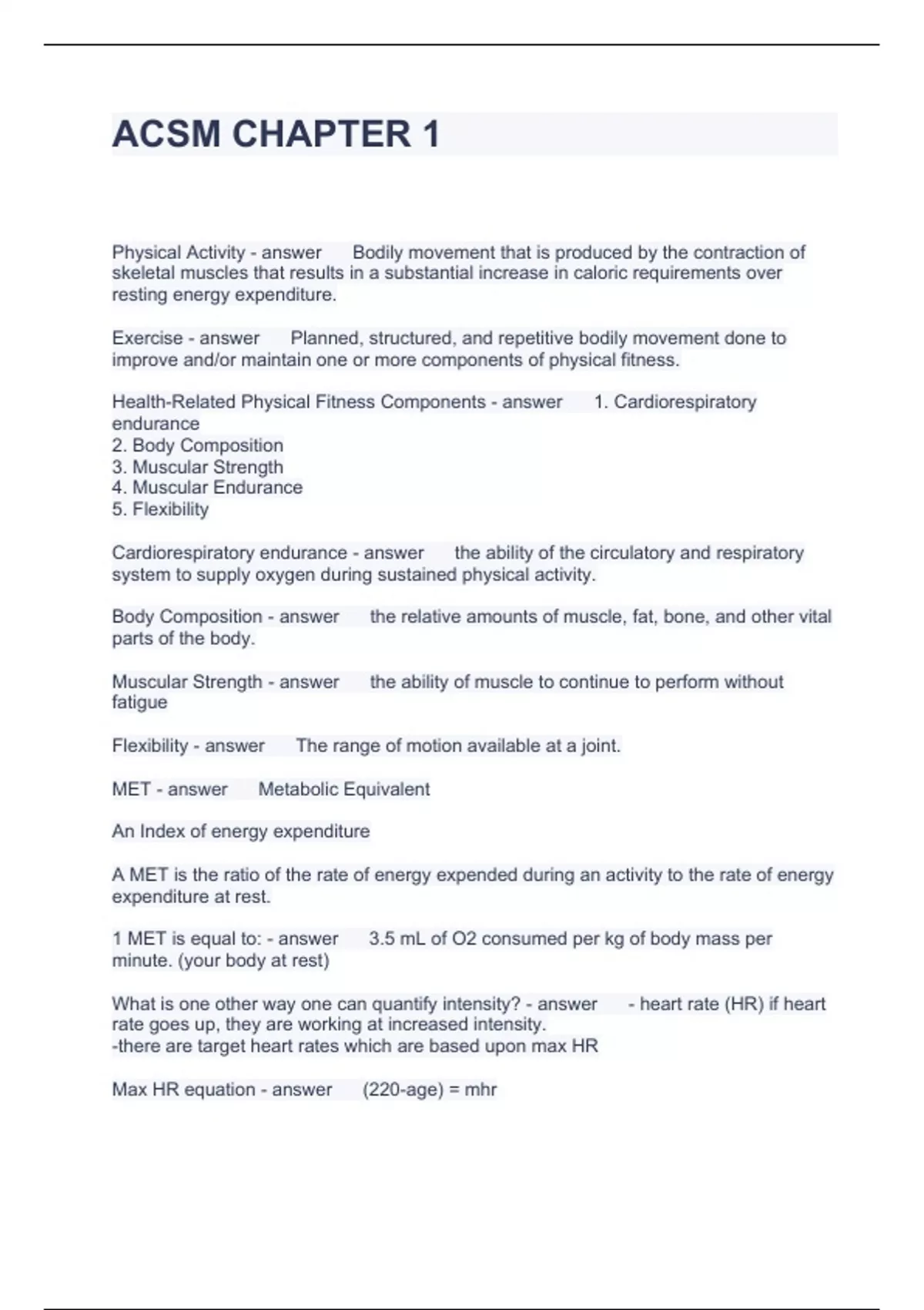 ACSM CHAPTER 1 QUESTIONS AND ANSWERS 2024 - ACSM - Stuvia US