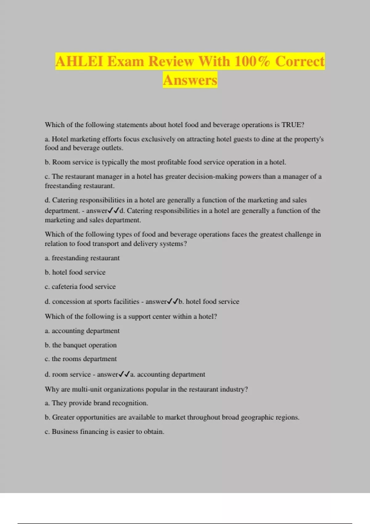 Package deal for AHLEI Exam Questions with 100% Correct Answers ...