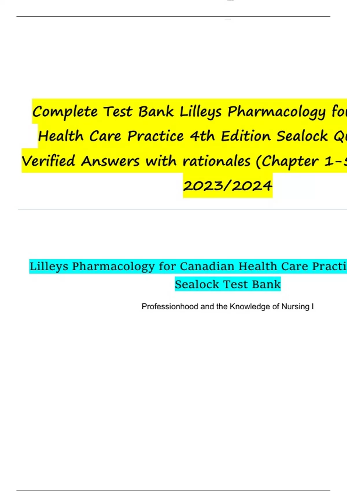 TEST BANK For Lilley's Pharmacology for Canadian Health Care Practice ...