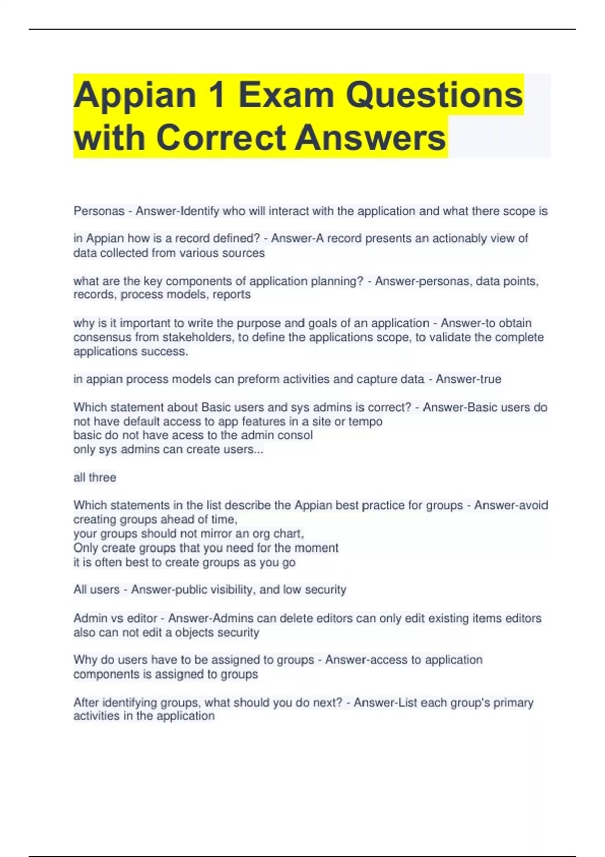 Appian Exam Questions with Correct Answers - Stuvia US