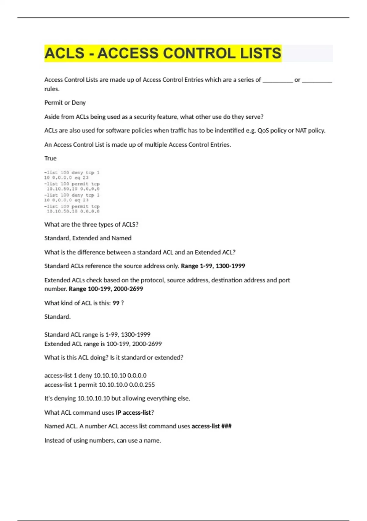 ACLS Advanced Cardiovascular Life Support - ACCESS CONTROL LISTS - AHA ACLS - Stuvia US