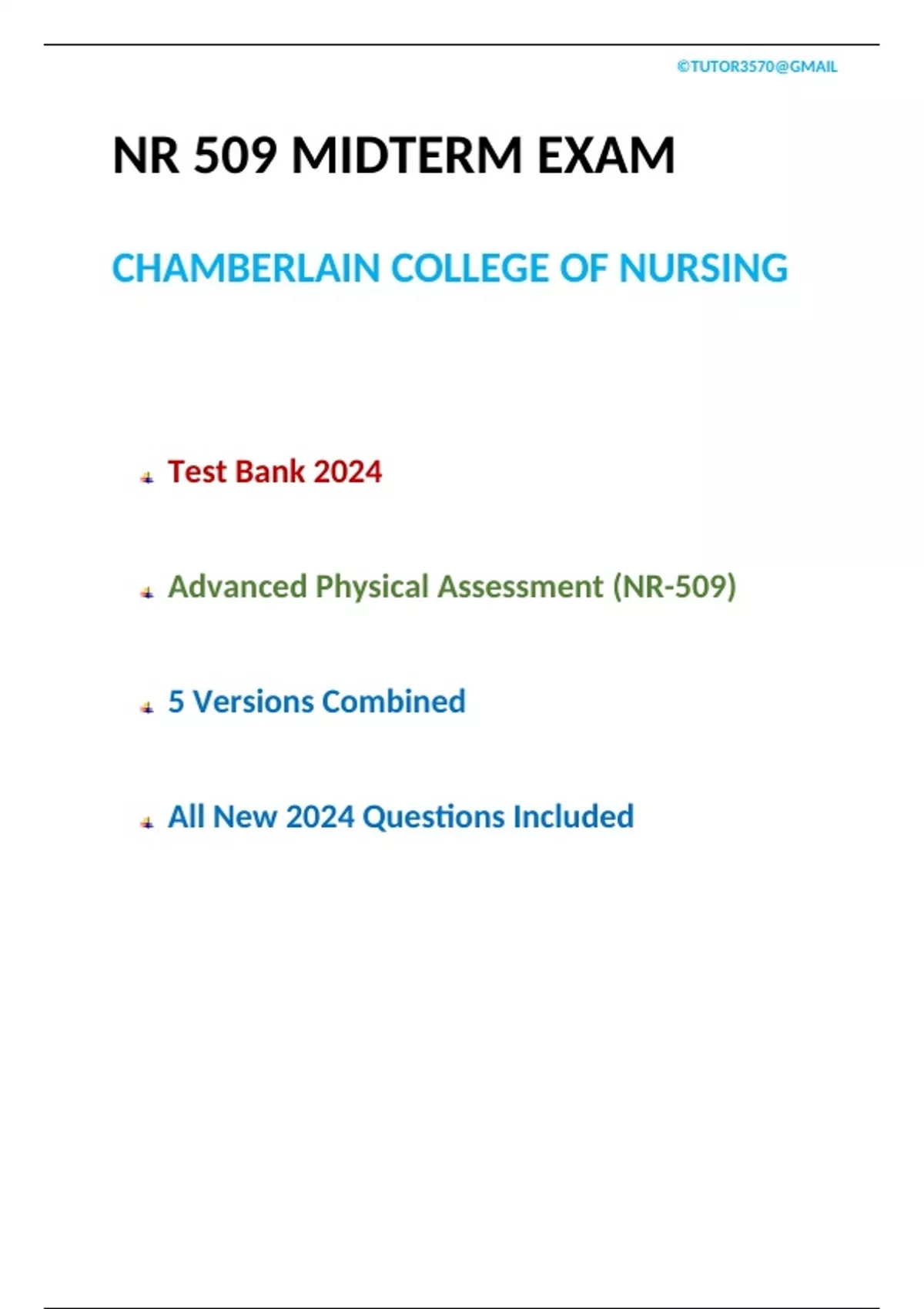 NR 509 MIDTERM EXAM COMPLETE SOLUTION PACKAGE 2024 - NR 509 (NR509) - Stuvia US