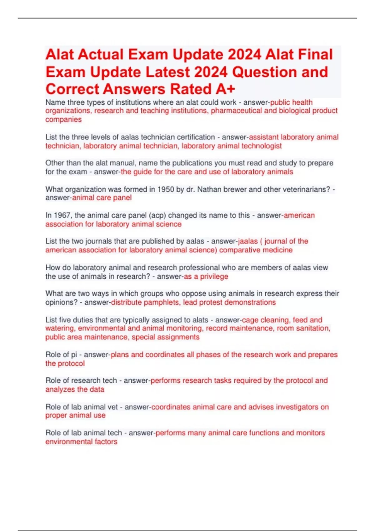 ALAT Certification Final Exam Latest 2024 ALAT Certification Actual ...