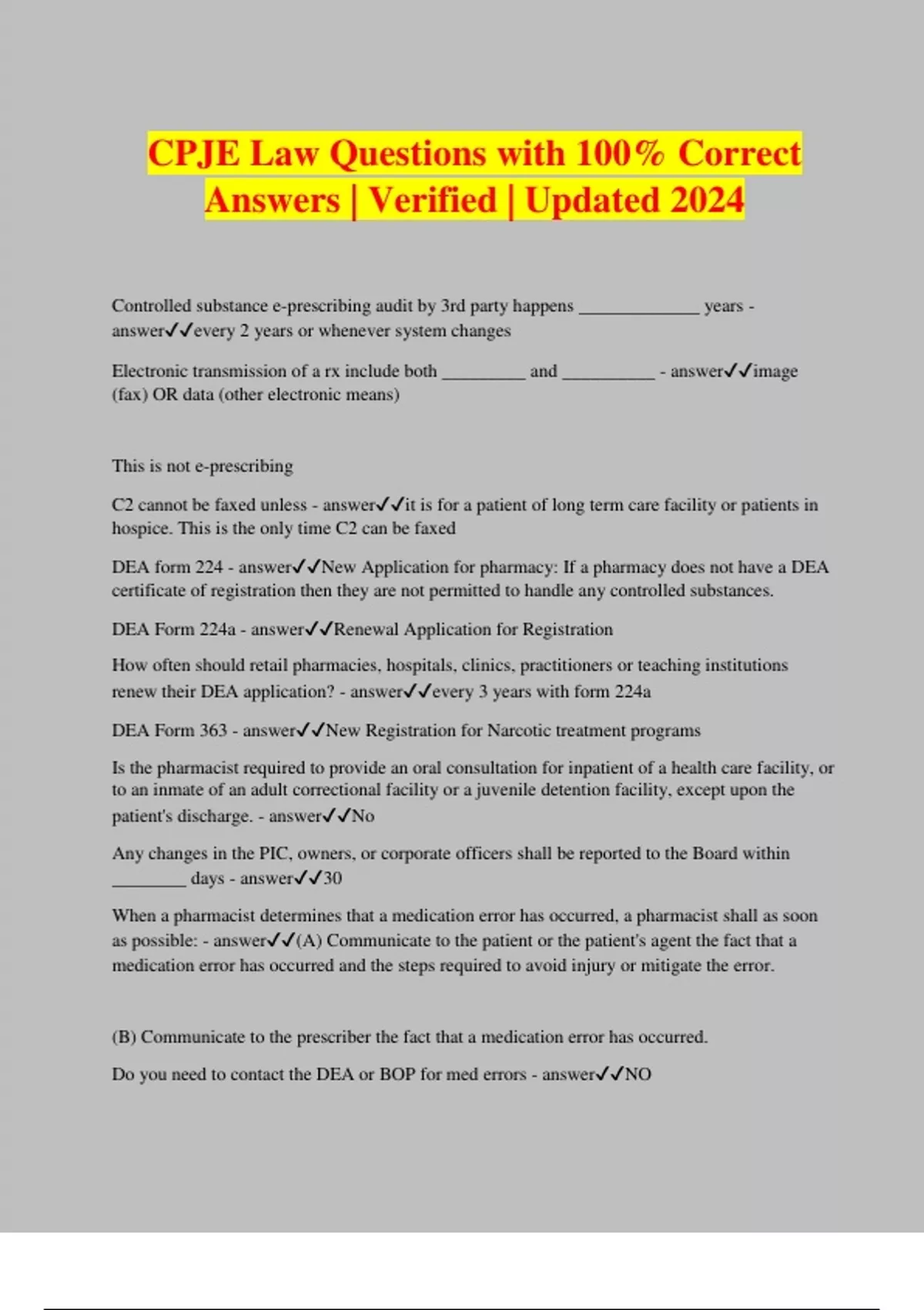 CPJE Law Questions with 100% Correct Answers | Verified | Updated 2024 ...