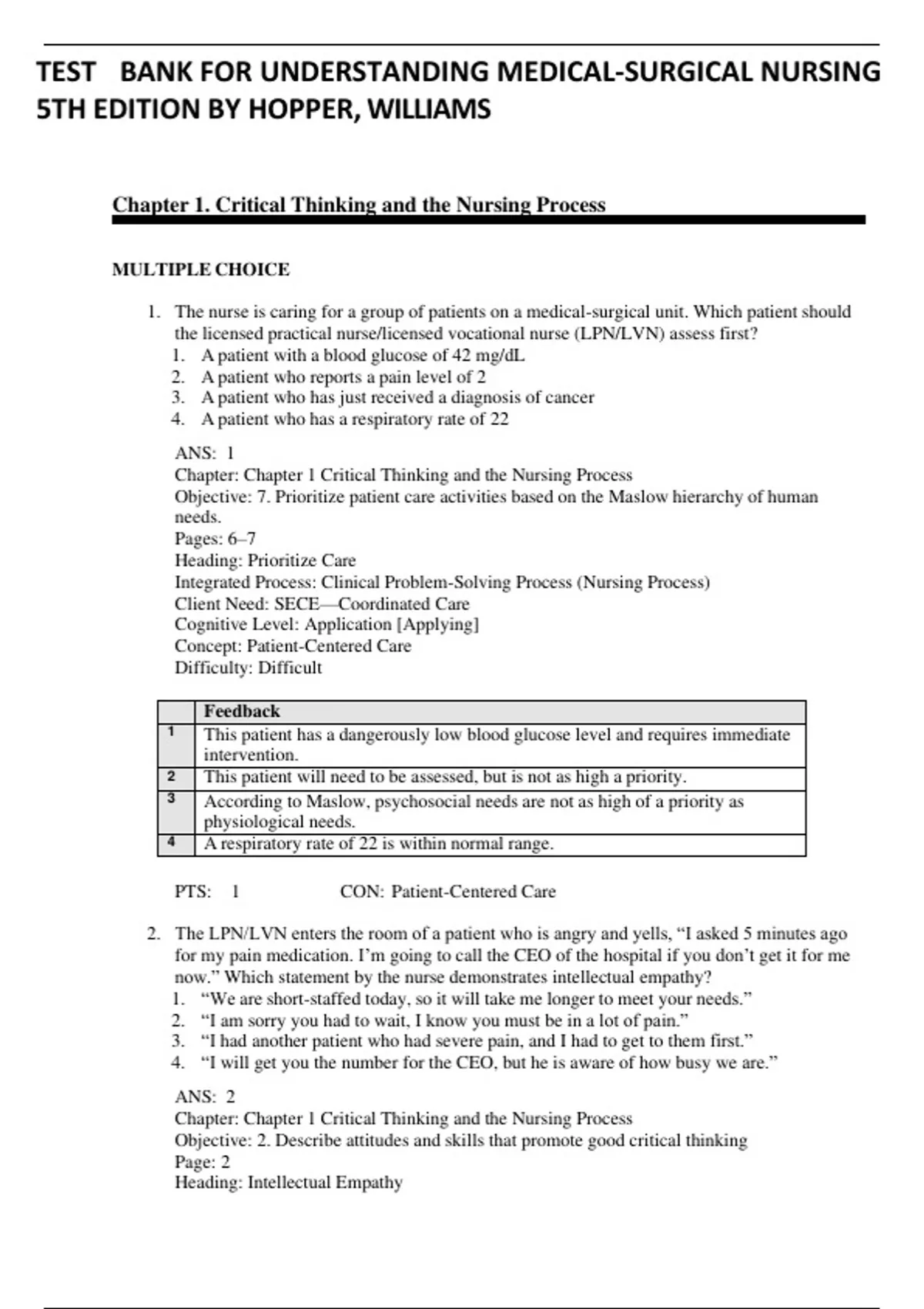 TEST BANK FOR UNDERSTANDING MEDICAL-SURGICAL NURSING 5TH EDITION BY ...