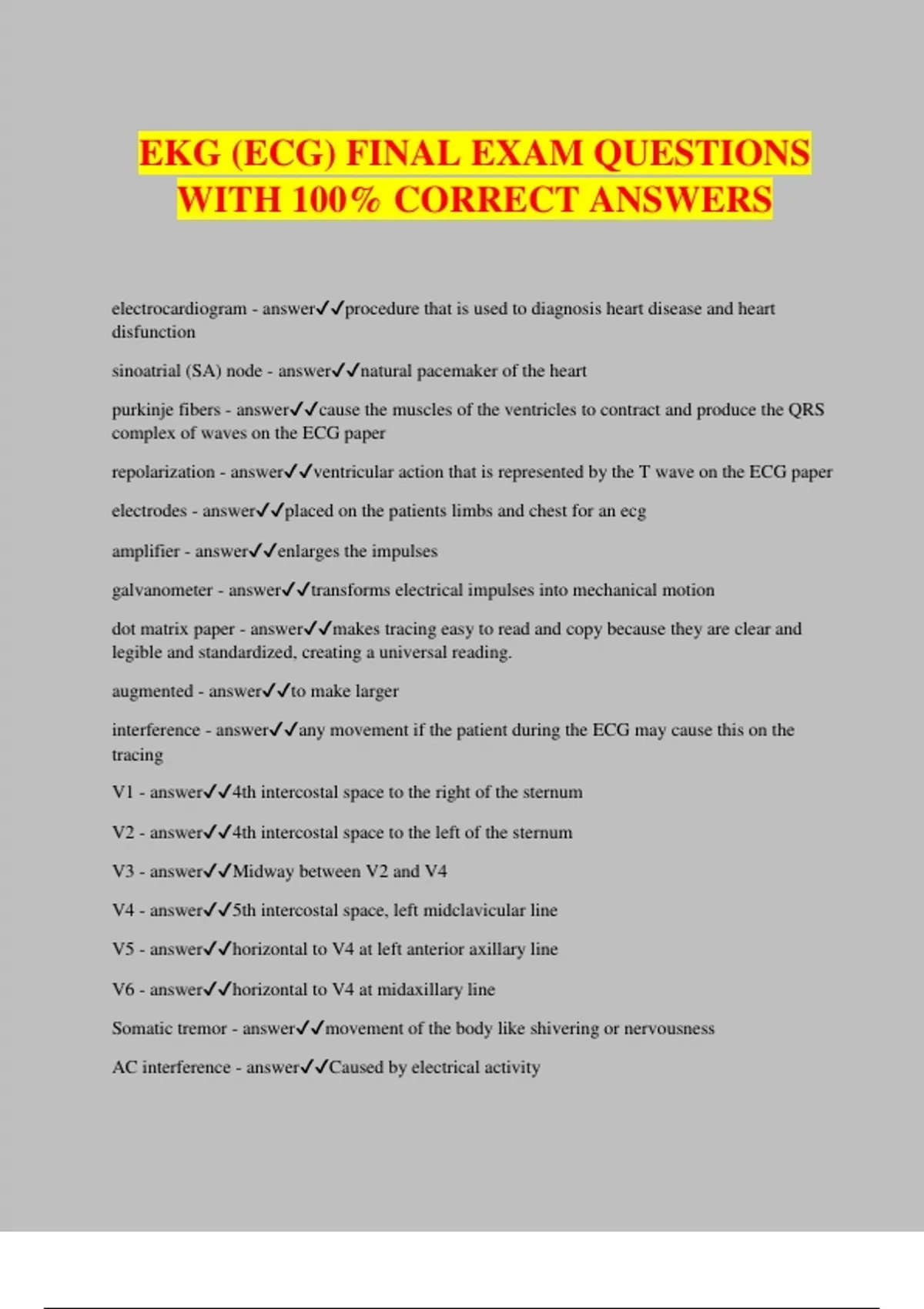 EKG (ECG) FINAL EXAM QUESTIONS WITH 100% CORRECT ANSWERS - ECG - Stuvia US