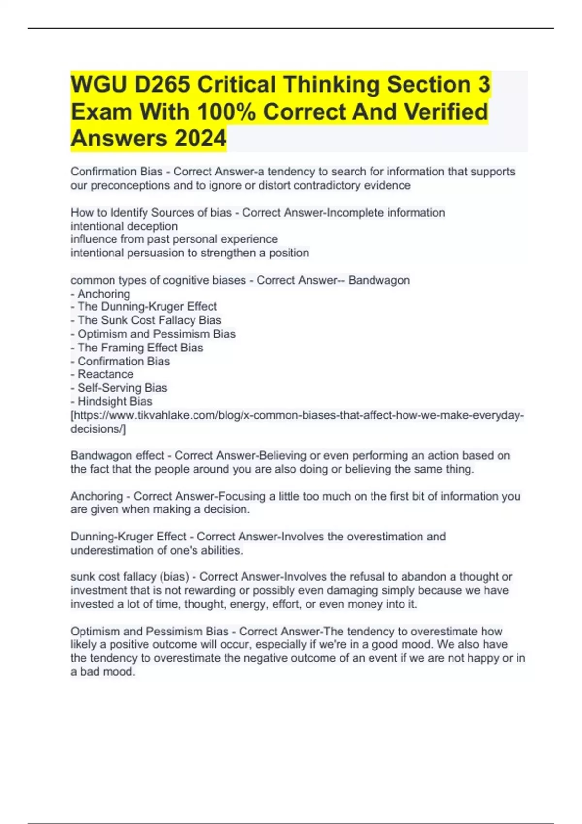 WGU D265 Critical Thinking Section 3 Exam With 100% Correct And ...