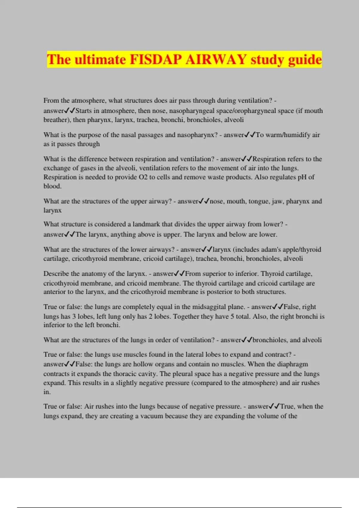 The ultimate FISDAP AIRWAY study guide - FISDAP - Stuvia US