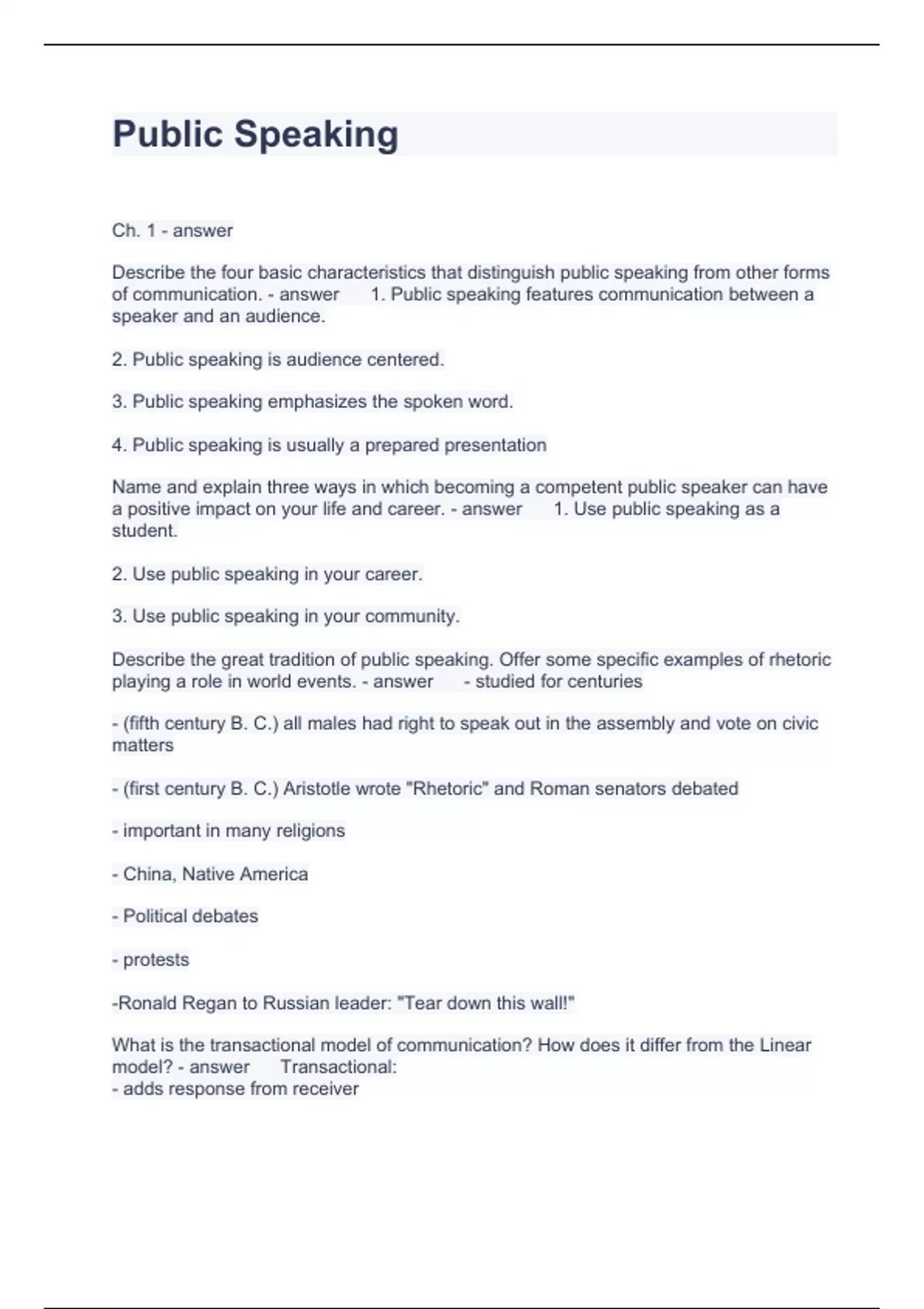 Public Speaking Questions with solutions 2024 - Public Speaking - Stuvia US