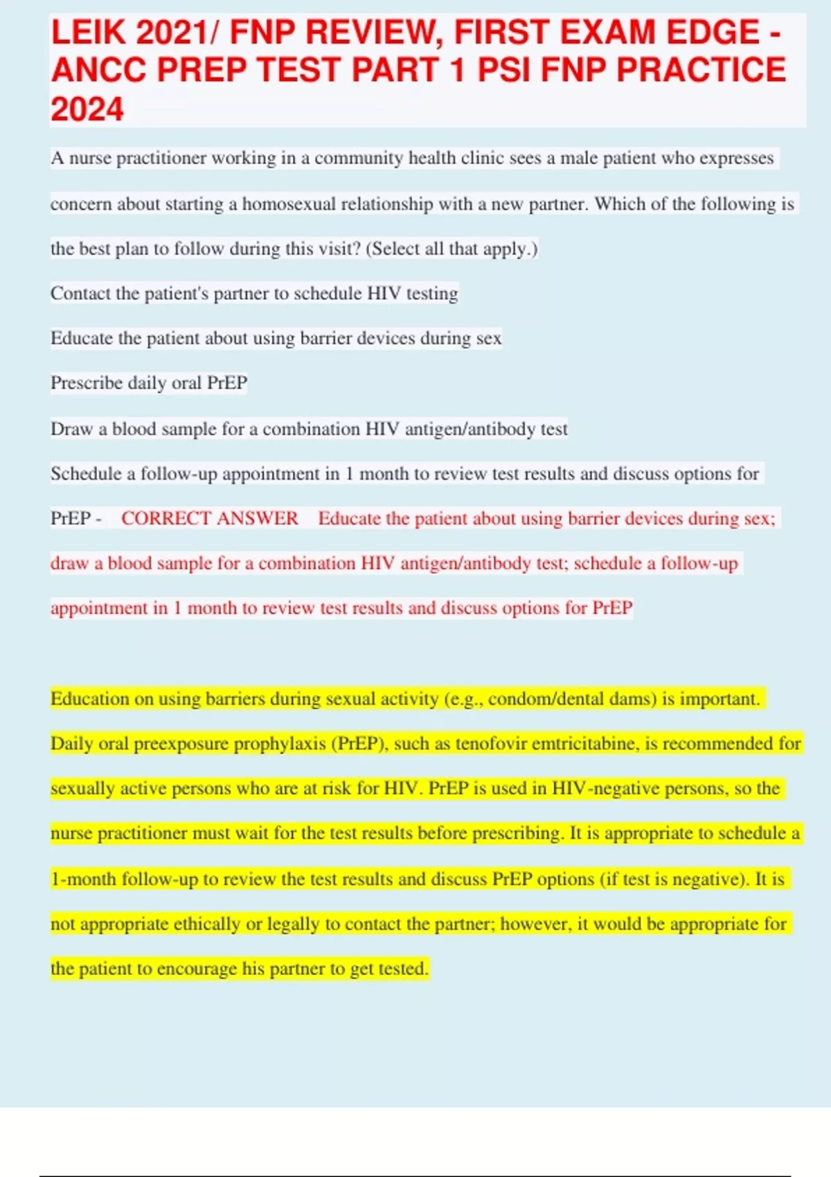 UPDATED LEIK 2021/ FNP REVIEW, FIRST EXAM EDGE - ANCC PREP TEST PART 1 ...