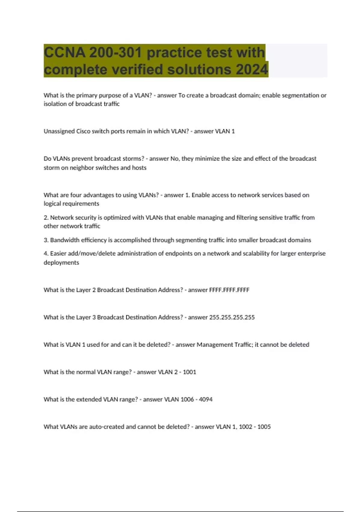 CCNA 200-301 practice test with complete verified solutions 2024 - CCNA ...
