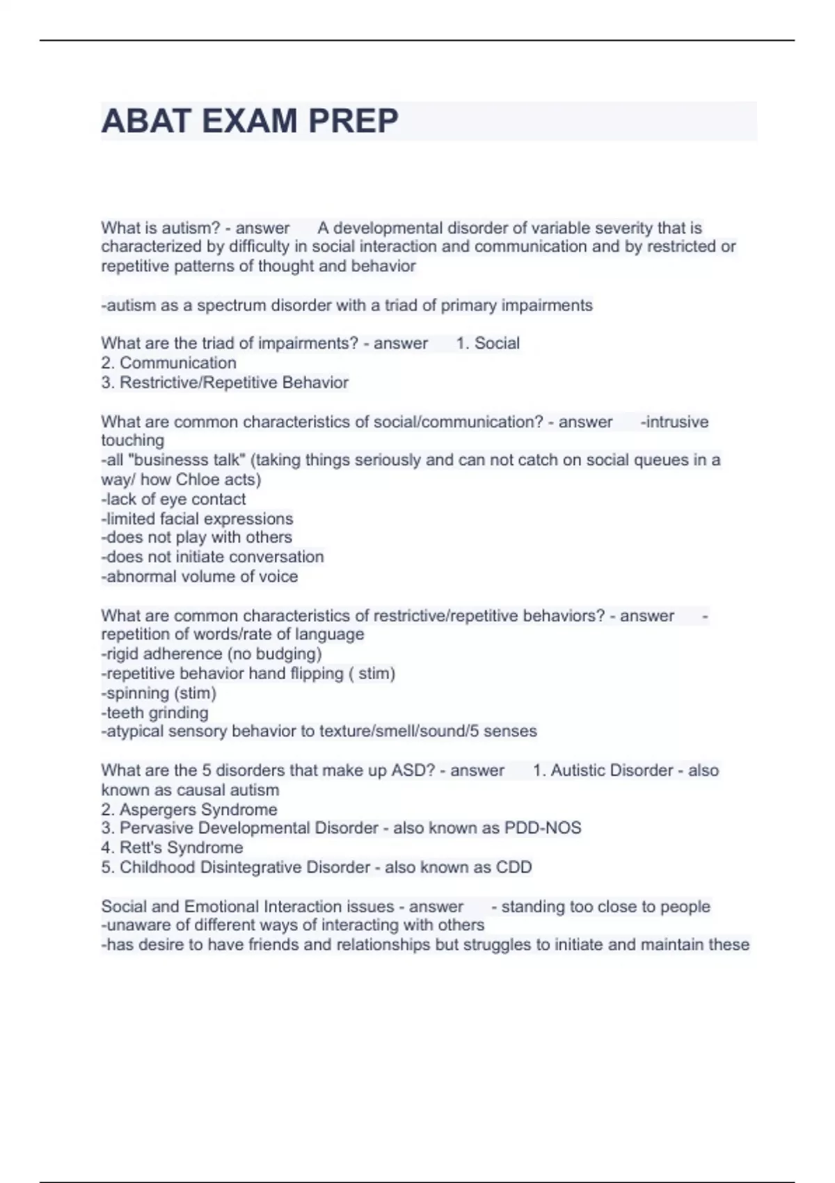 ABAT EXAM PREP QUESTIONS AND ANSWERS 2024 - QABA ABAT - Stuvia US