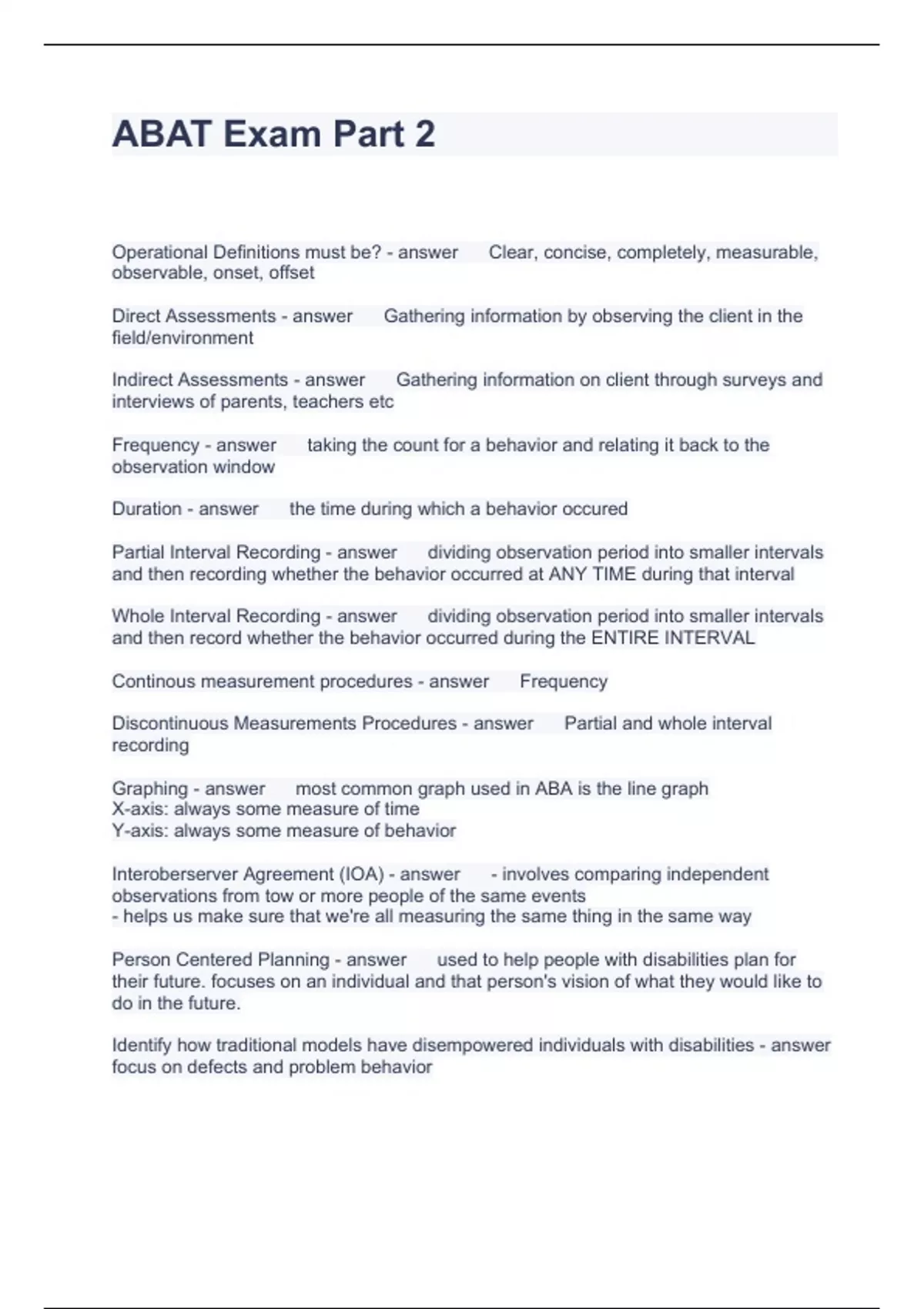 ABAT Exam Part 2 Questions and Answers 100% Accurate 2024 - QABA ABAT ...